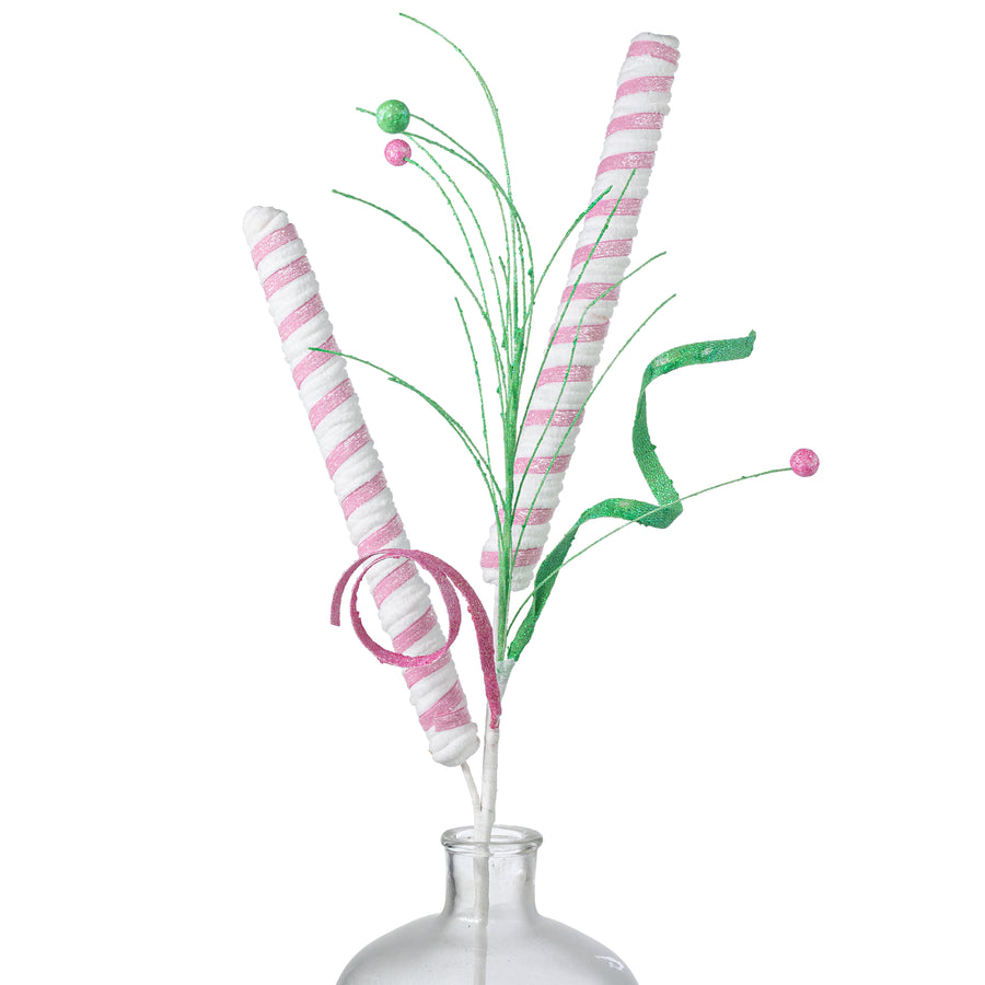 30" Stick Candy Cane Spray: Mint Green & Pink