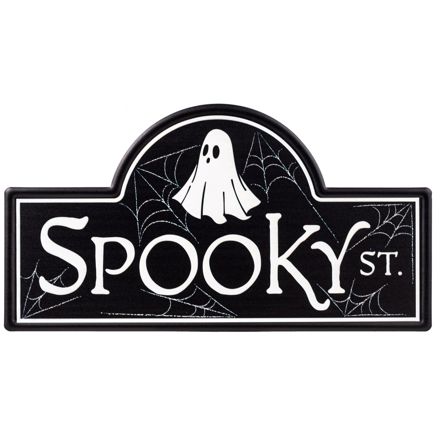 15" Embossed Metal Sign: Spooky Street Ghost