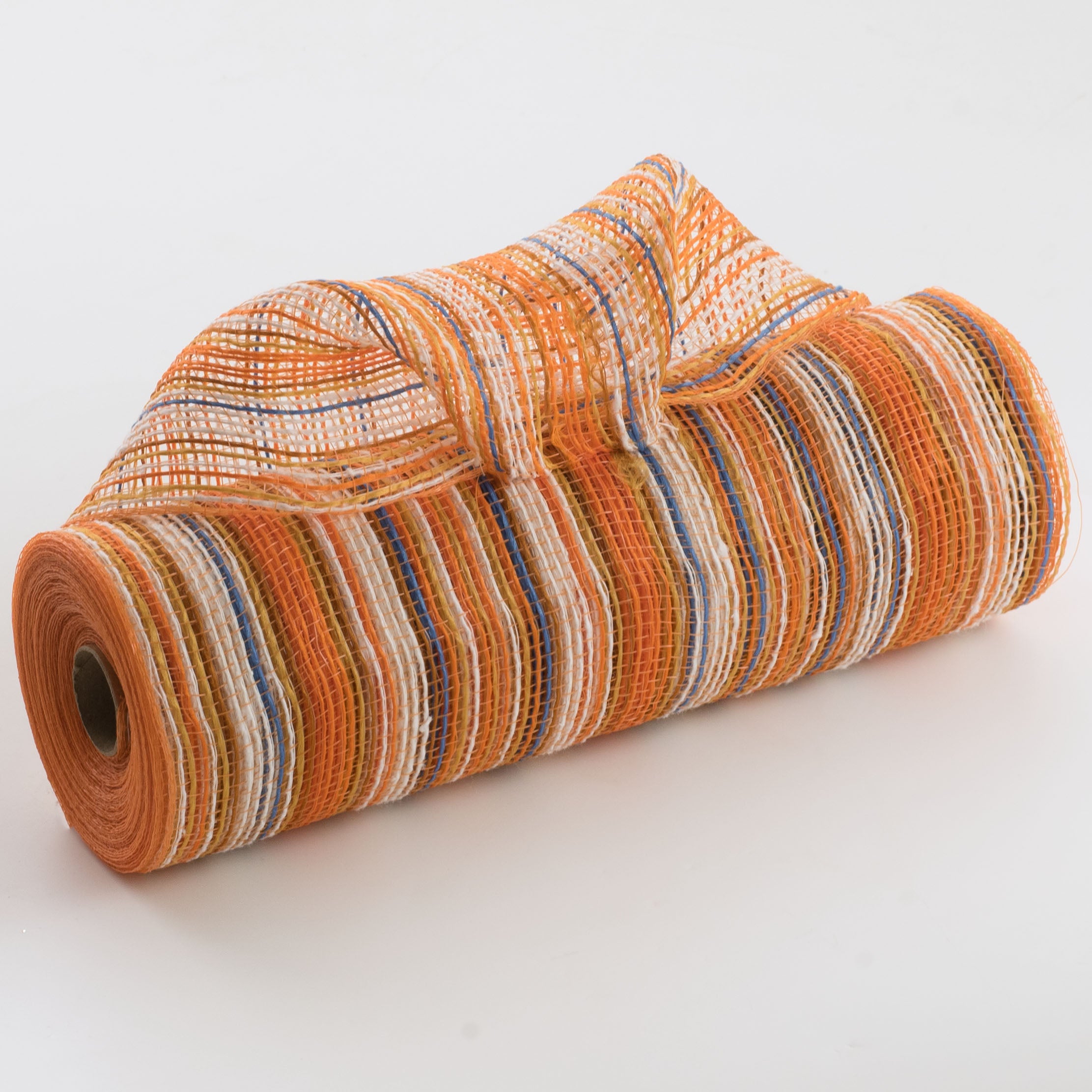 10" Jute Fabric Mesh: Orange, Rust & Blue Fall Stripes