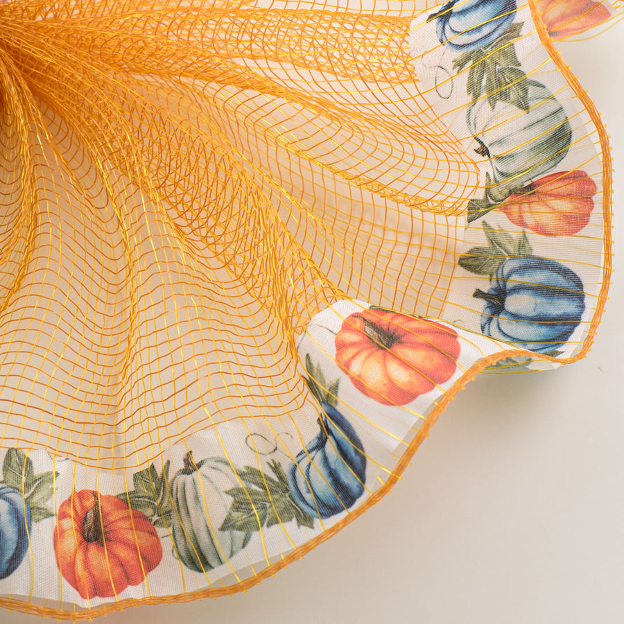 10" Ruffle Fabric Edge Mesh: Pumpkins on Golden Yellow