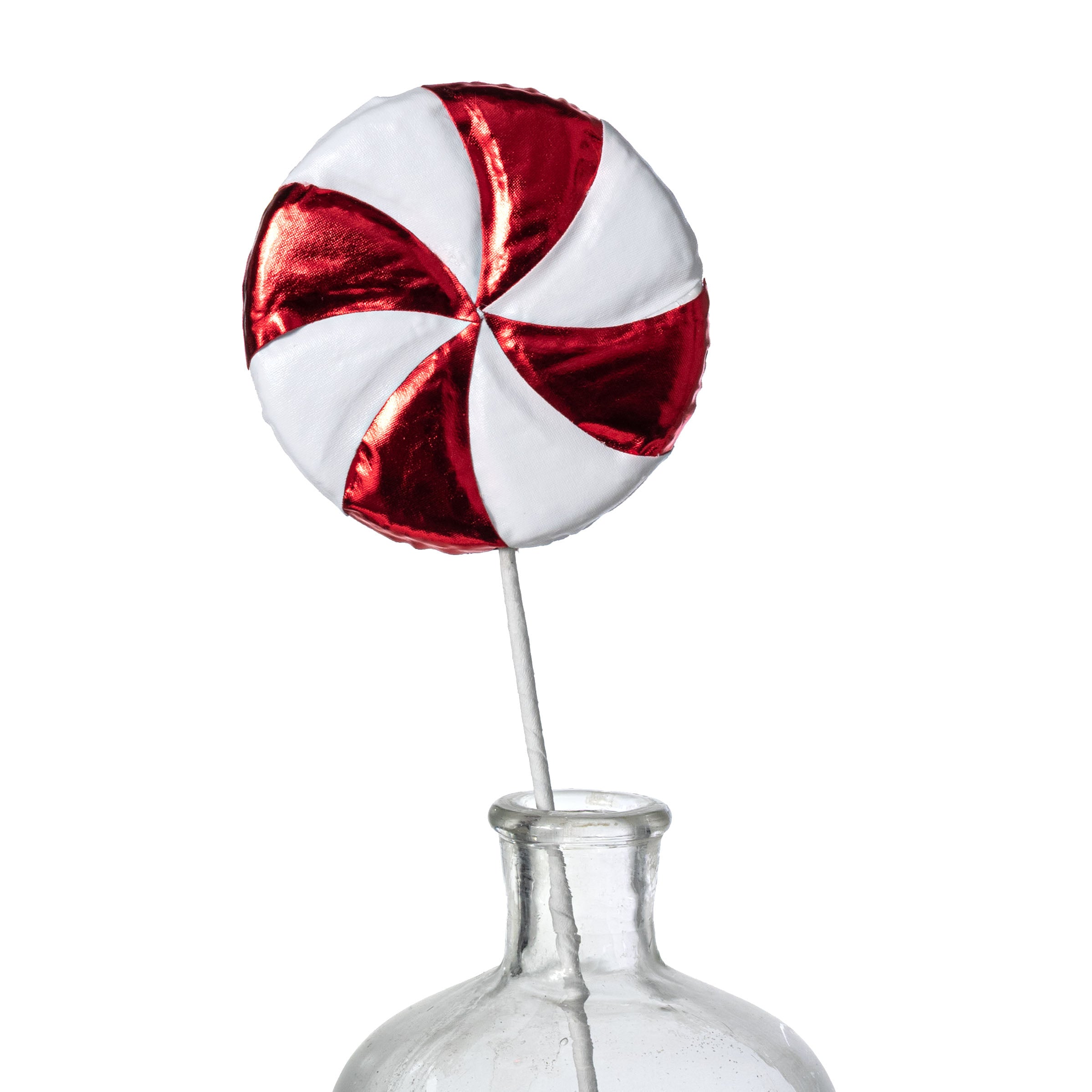 5" x 15" Metallic Peppermint Lollipop Pick: Red & White