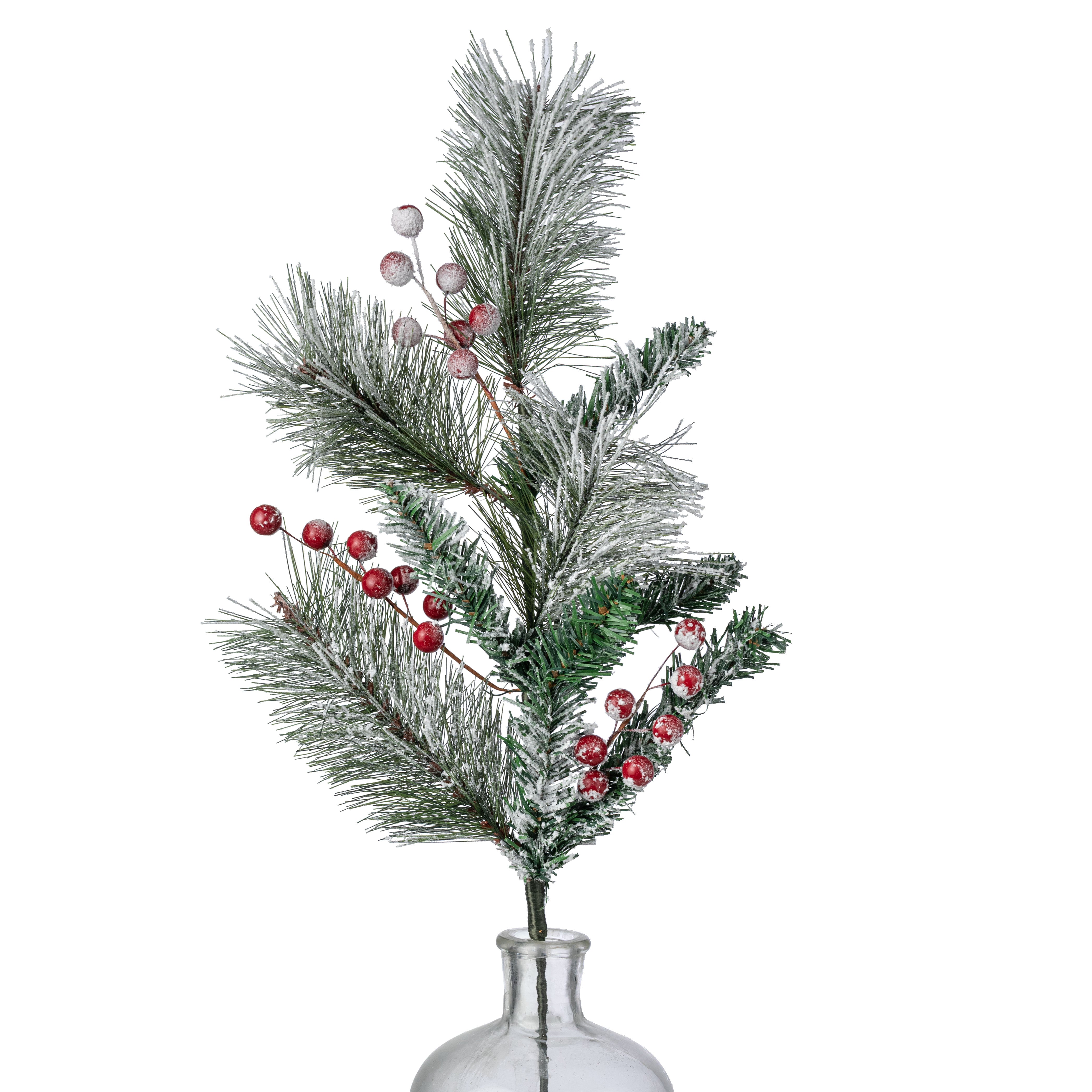 24" Snowy Pine & Berries Spray