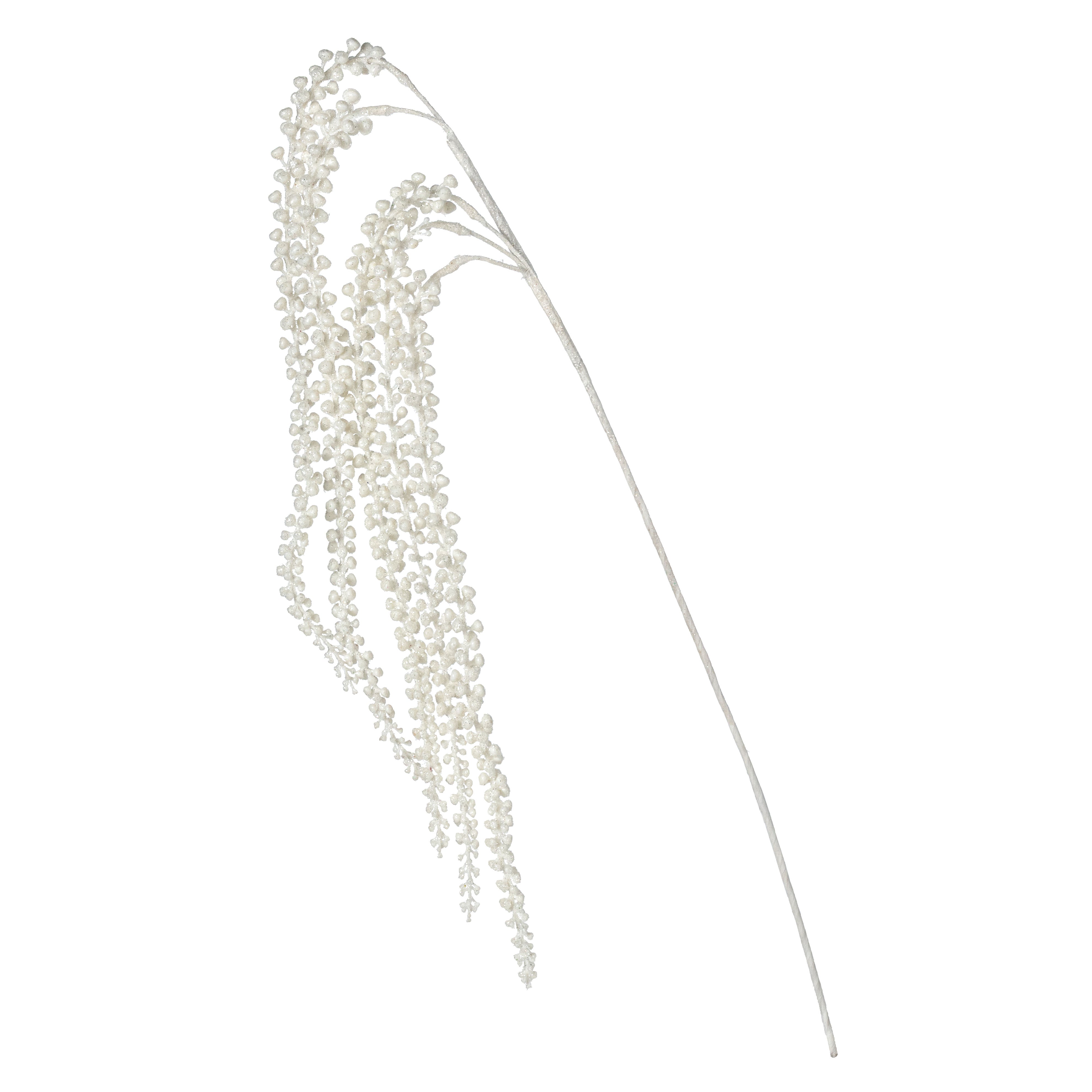 23" Hanging Glittered Berries Spray: White