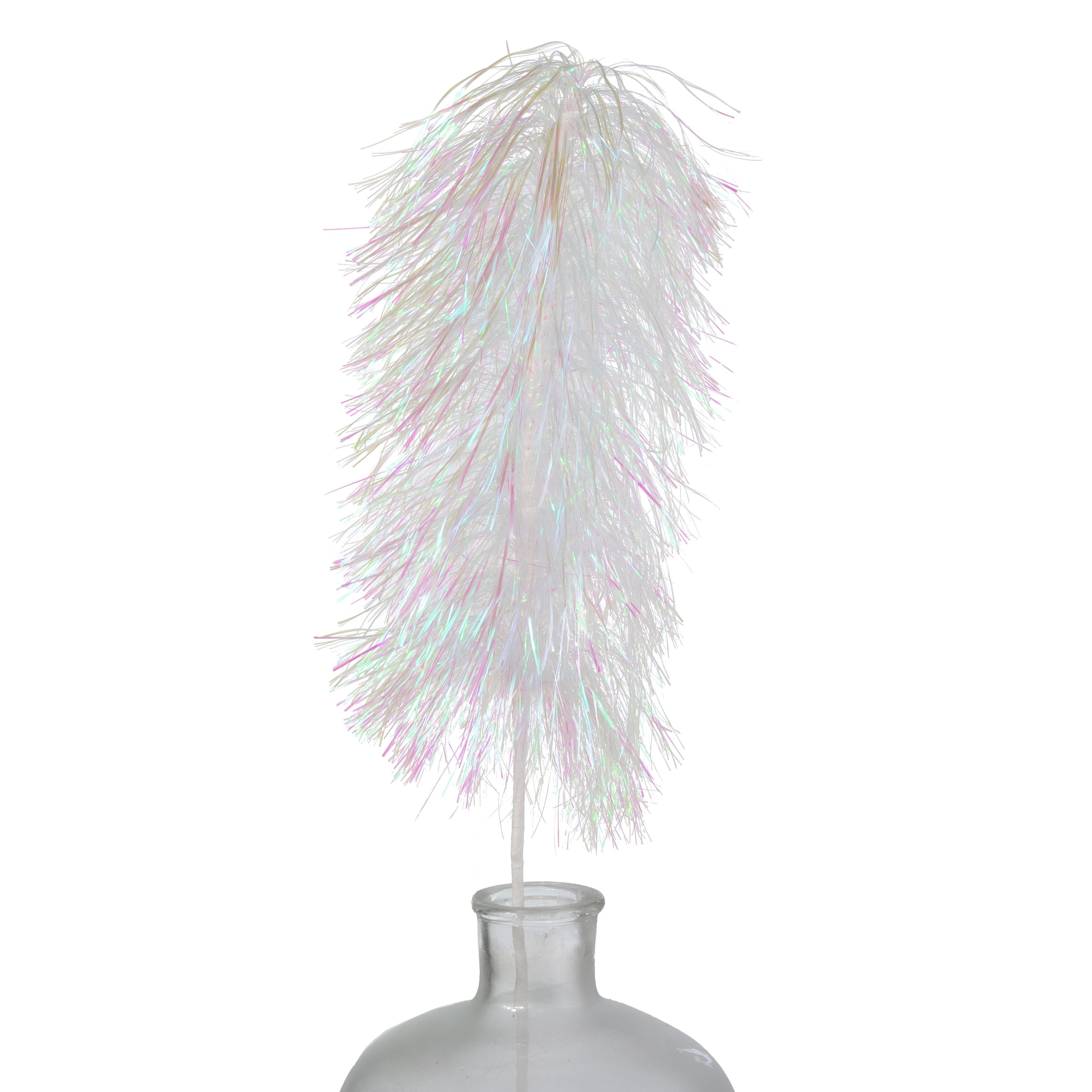 27" Fluffy Tinsel Spike Pick: Iridescent White
