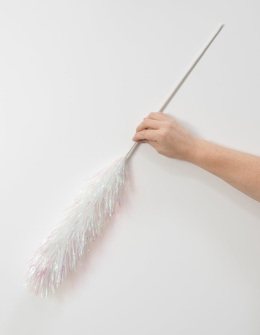 27" Fluffy Tinsel Spike Pick: Iridescent White
