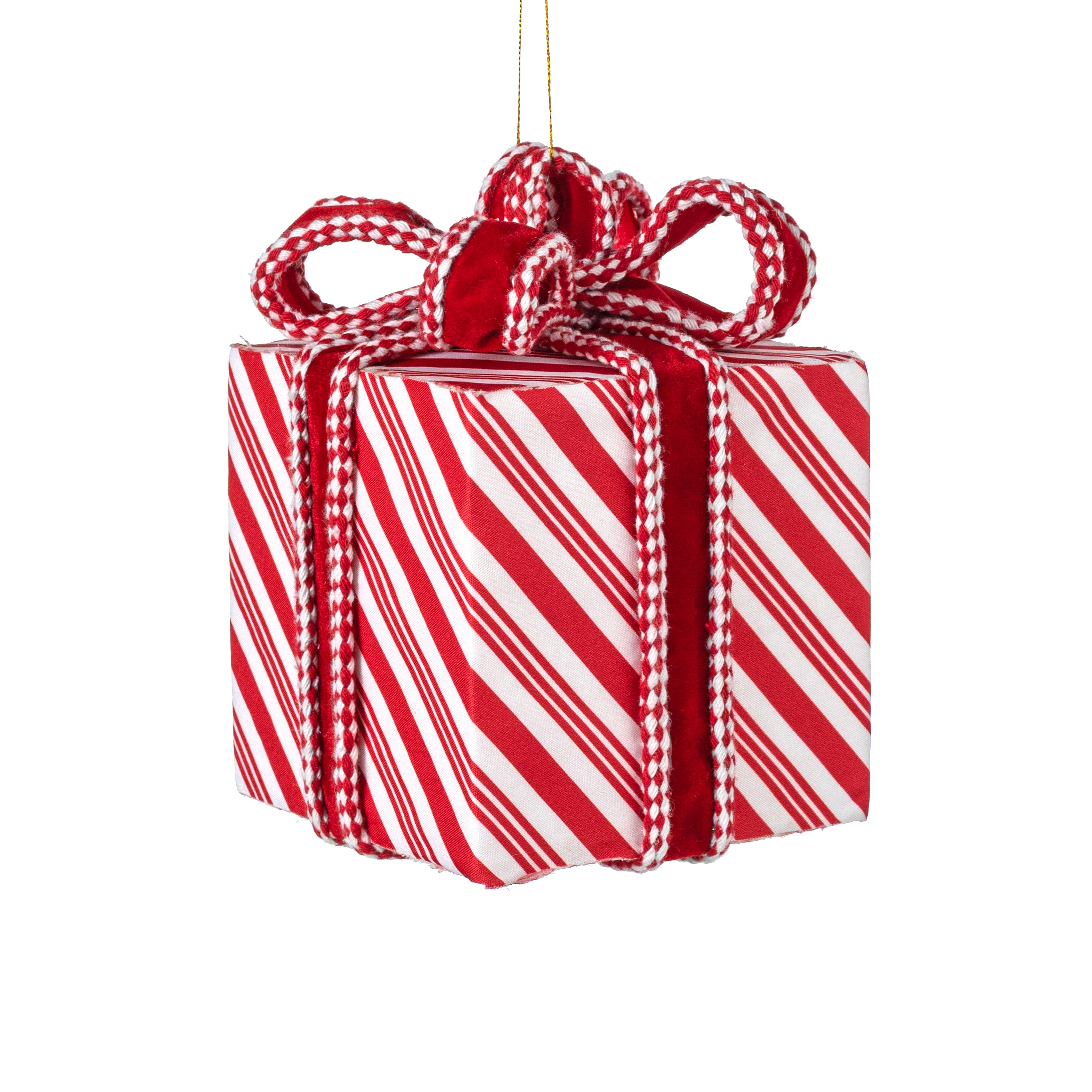 6" Stripe Gift Box Decor: Red & White Peppermint