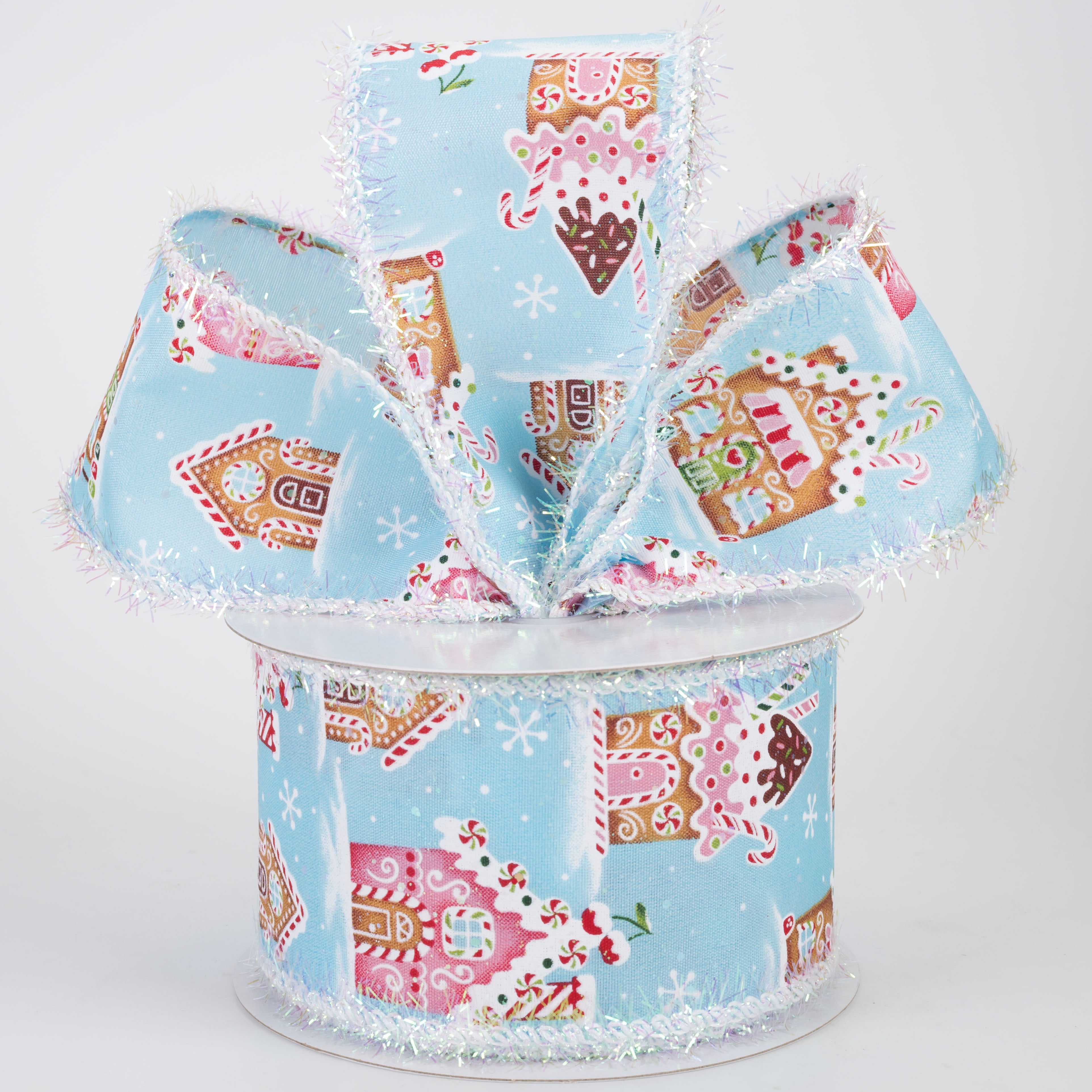 2.5" Tinsel Edge Gingerbread Sweet Shop Ribbon: Blue (10 Yards)