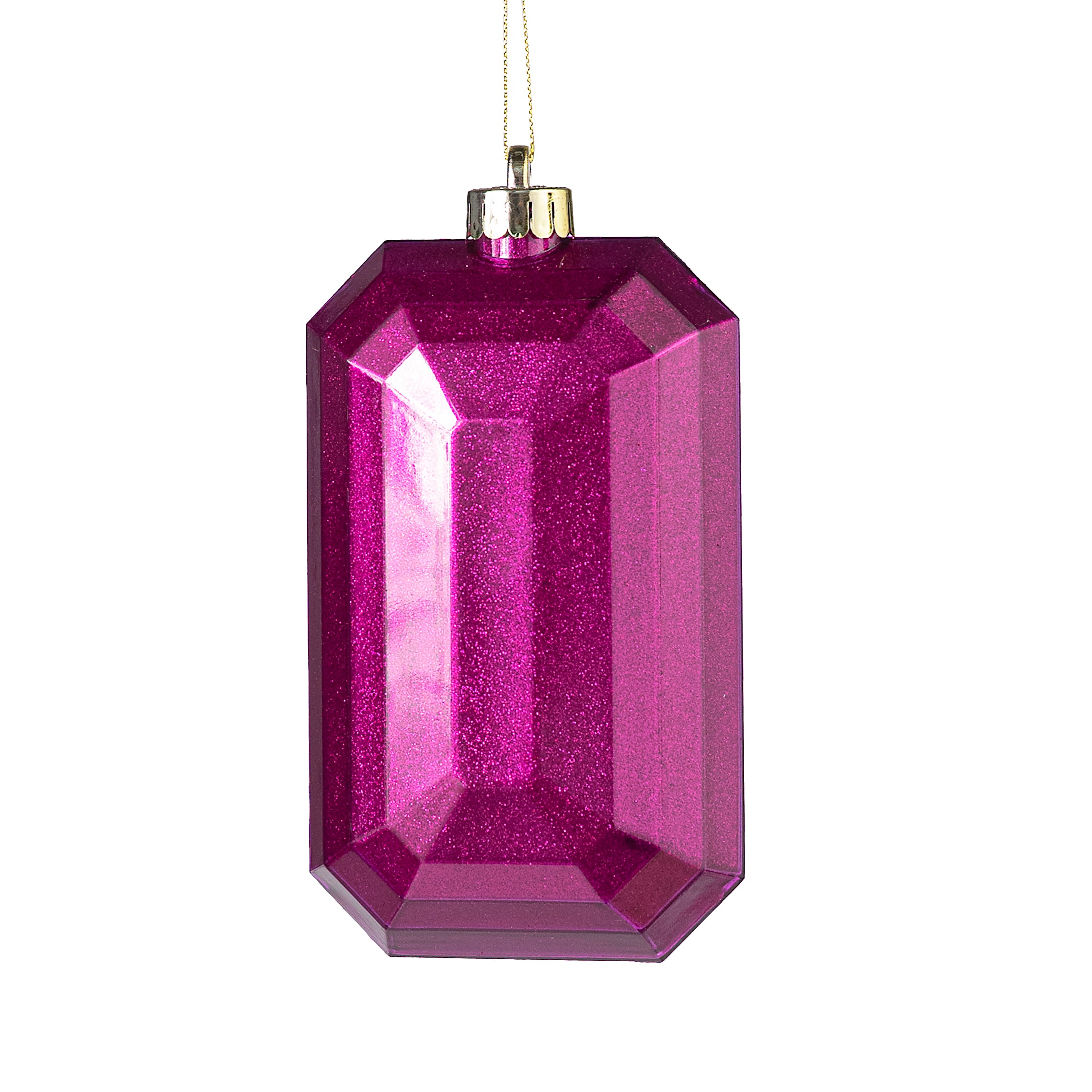 7" Rectangle Gem Ornament: Glitter Inside Fuchsia Pink