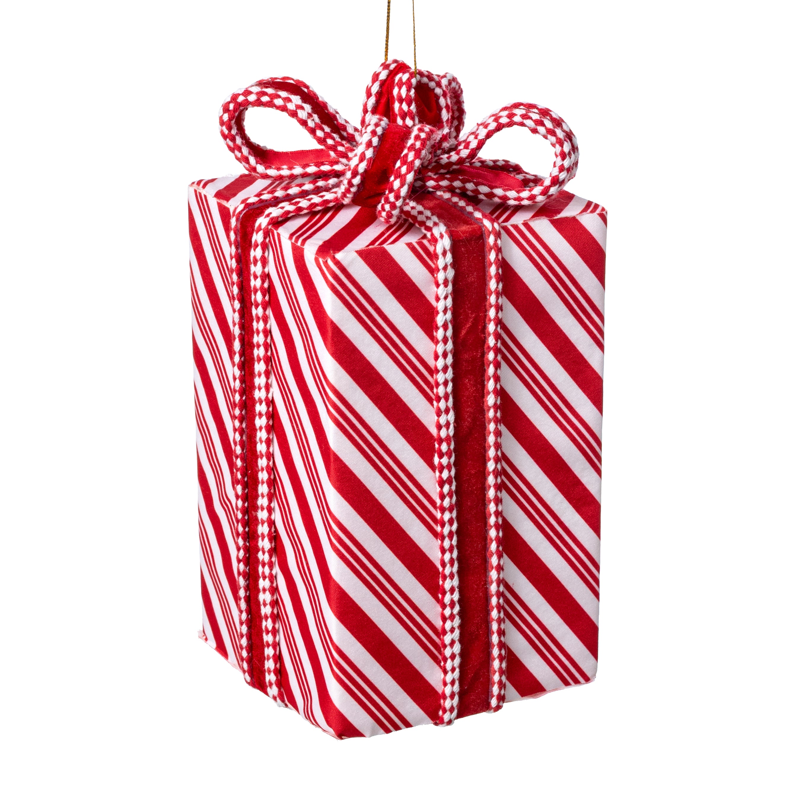 9" Stripe Gift Box Decor: Red & White Peppermint