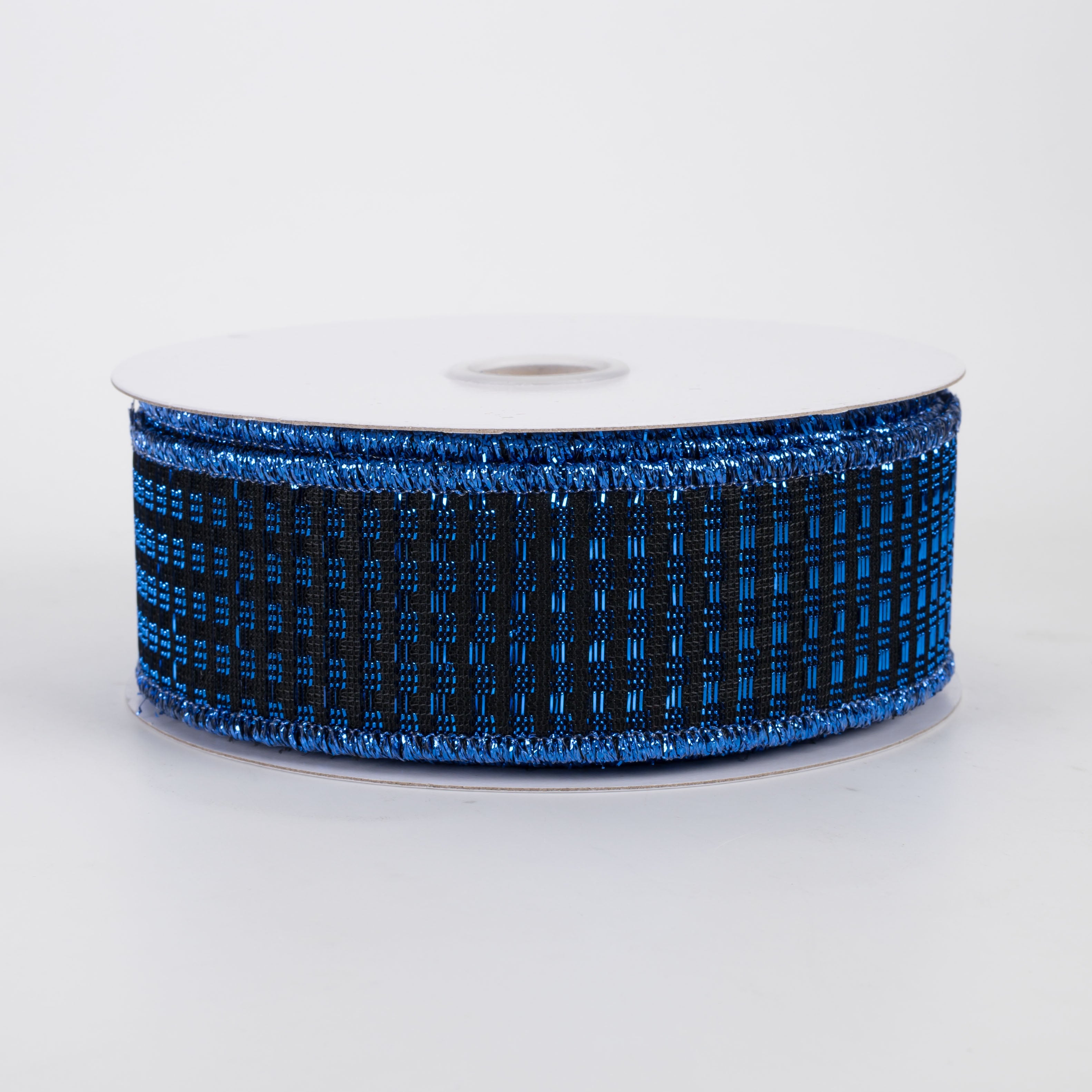 1.5" Metallic Rishi Woven Grid Ribbon: Navy Blue (10 Yards)