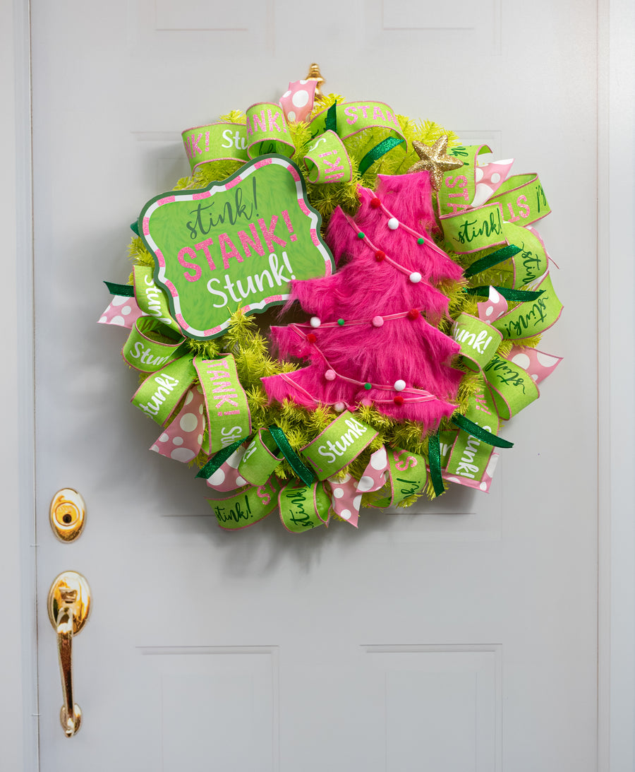 10" Scalloped Wooden Sign: Pink Stink! Stank! Stunk!