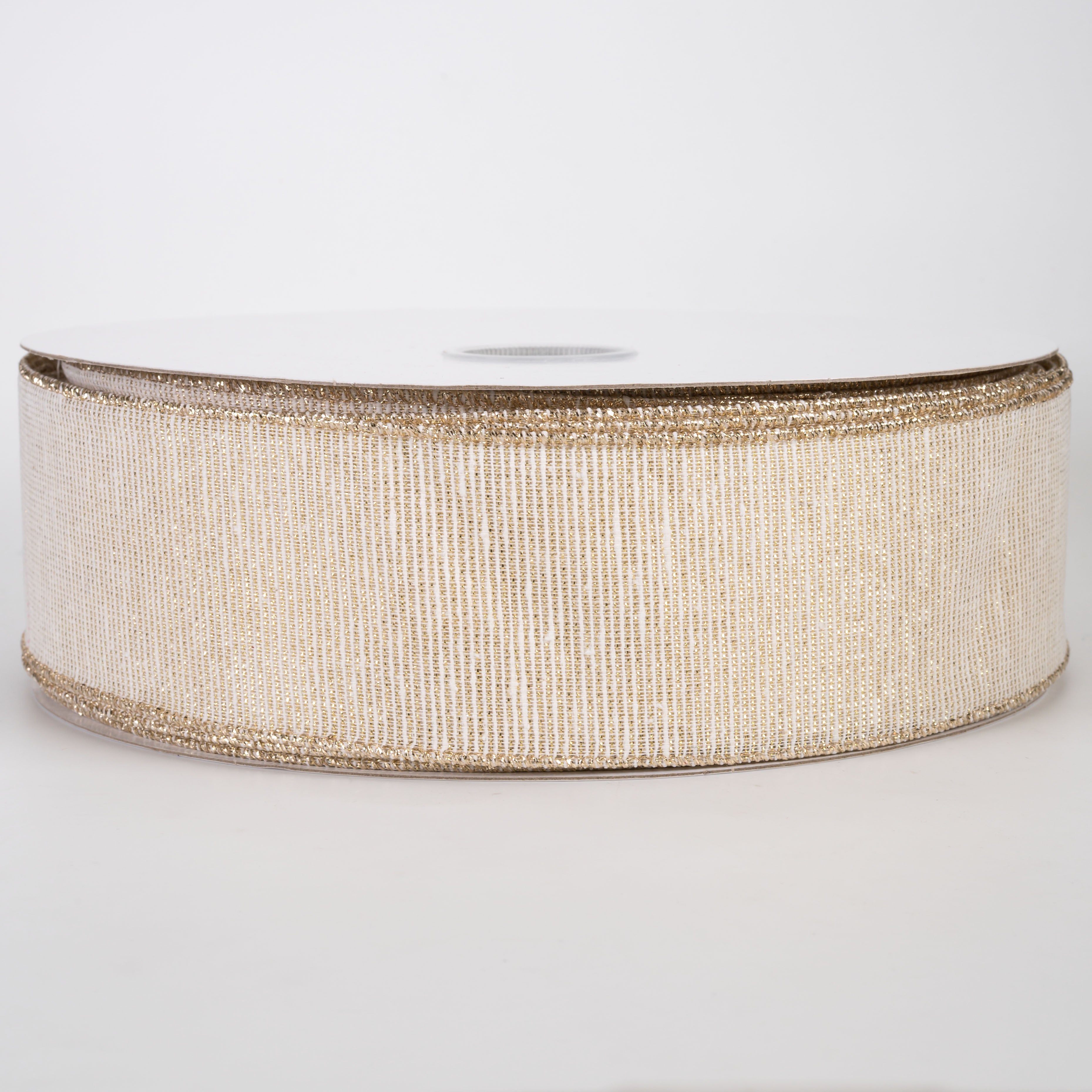 2.5" Ribbed Metallic Linen Ribbon: Ivory & Gold (50 Yards)