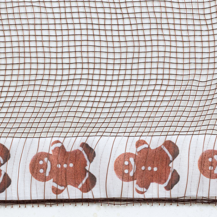 10" Ruffle Fabric Edge Mesh: Gingerbread Man on Brown