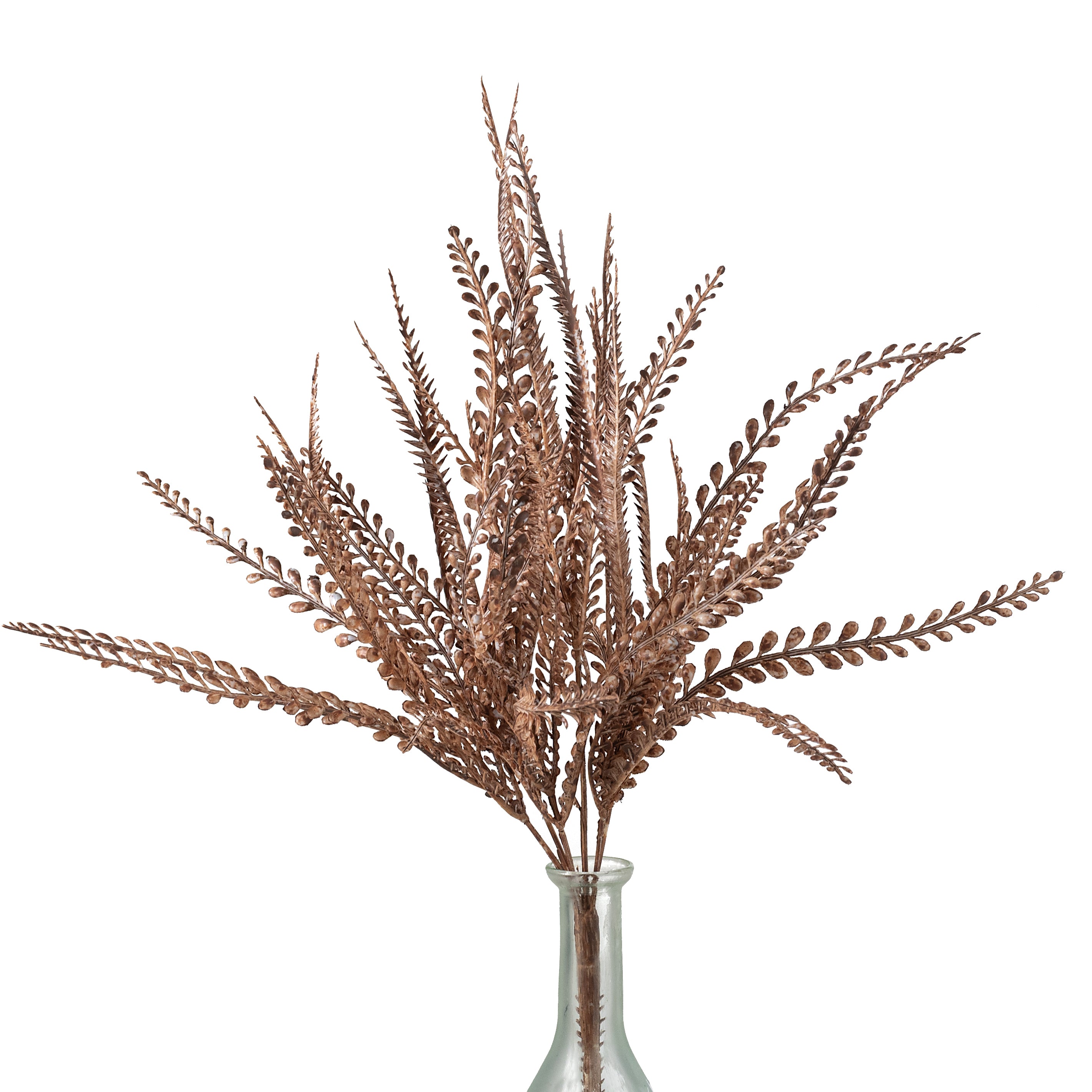 17" Button Sword Fern Bush: White Wash Brown