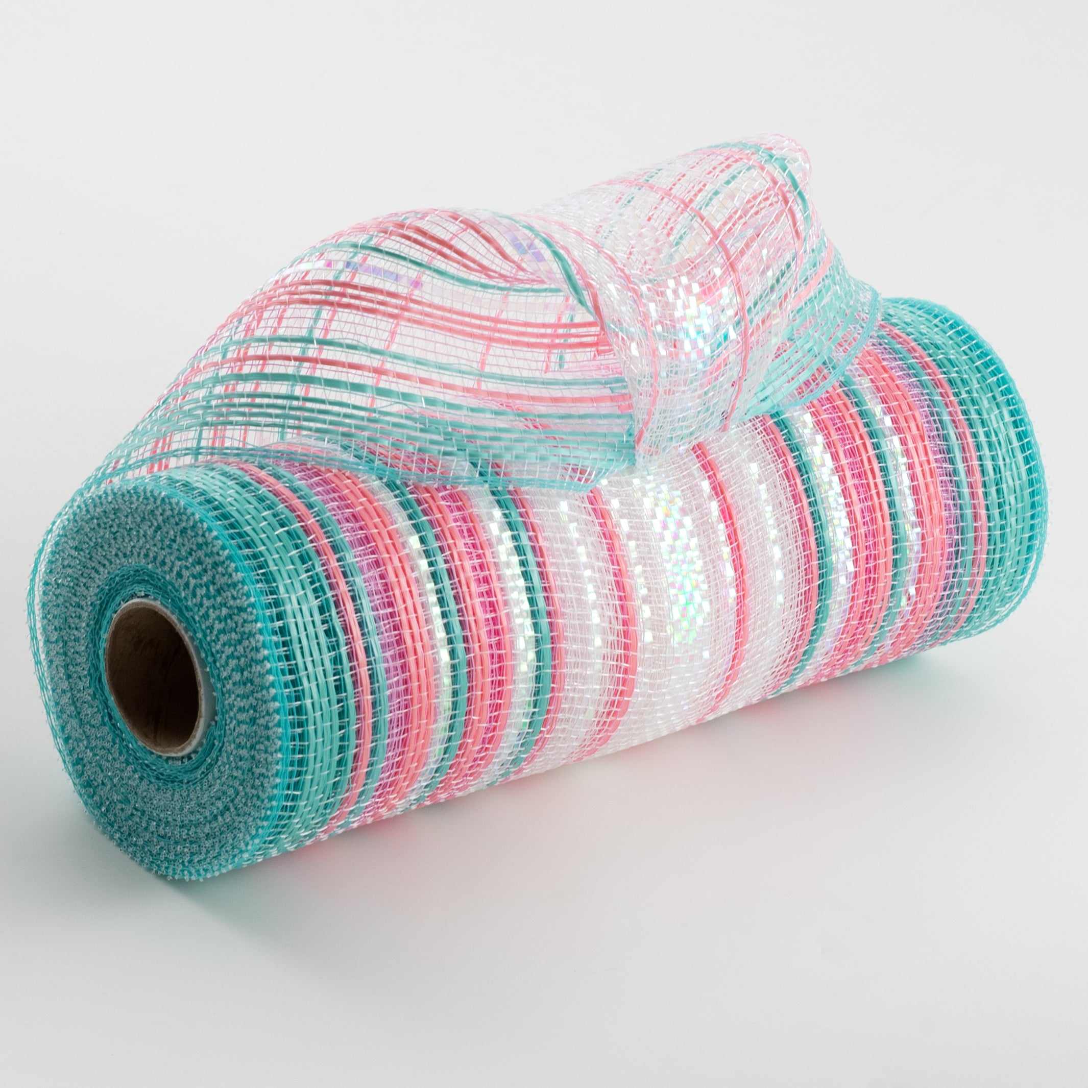 10" Vertical Wide Strip Ombré Mesh: Iridescent Teal & Blush Pink