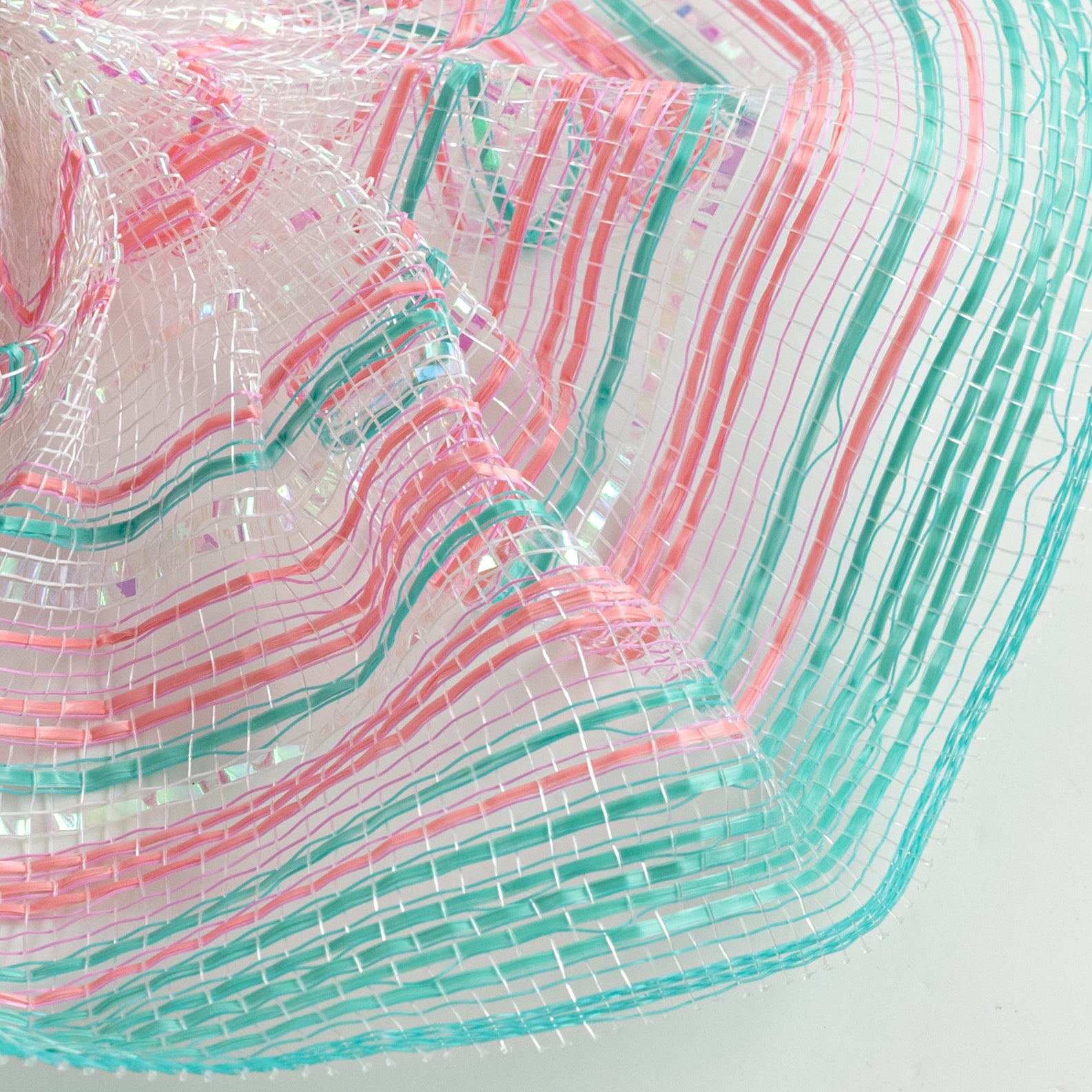 10" Vertical Wide Strip Ombré Mesh: Iridescent Teal & Blush Pink
