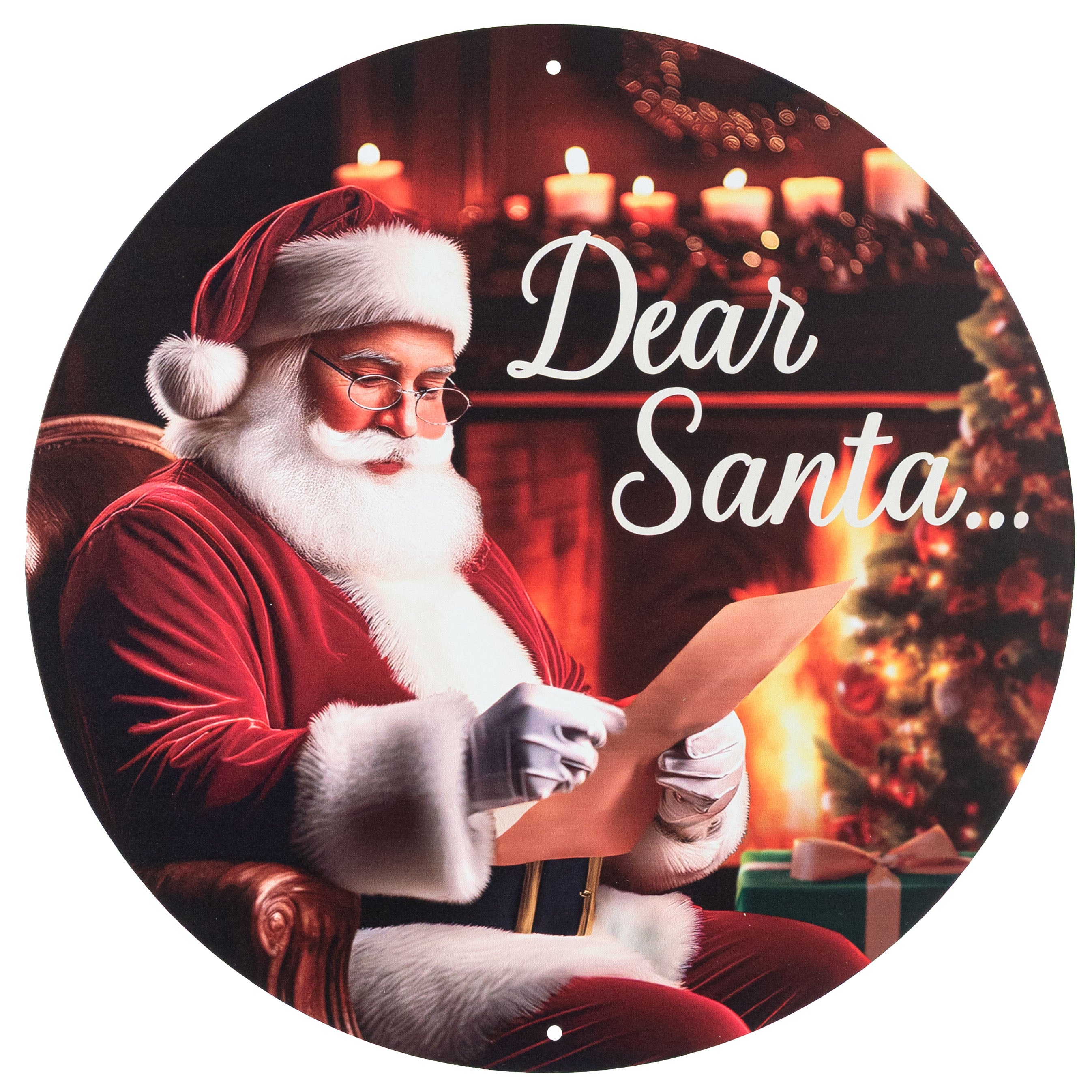 12" Round Metal Sign: Dear Santa Letter
