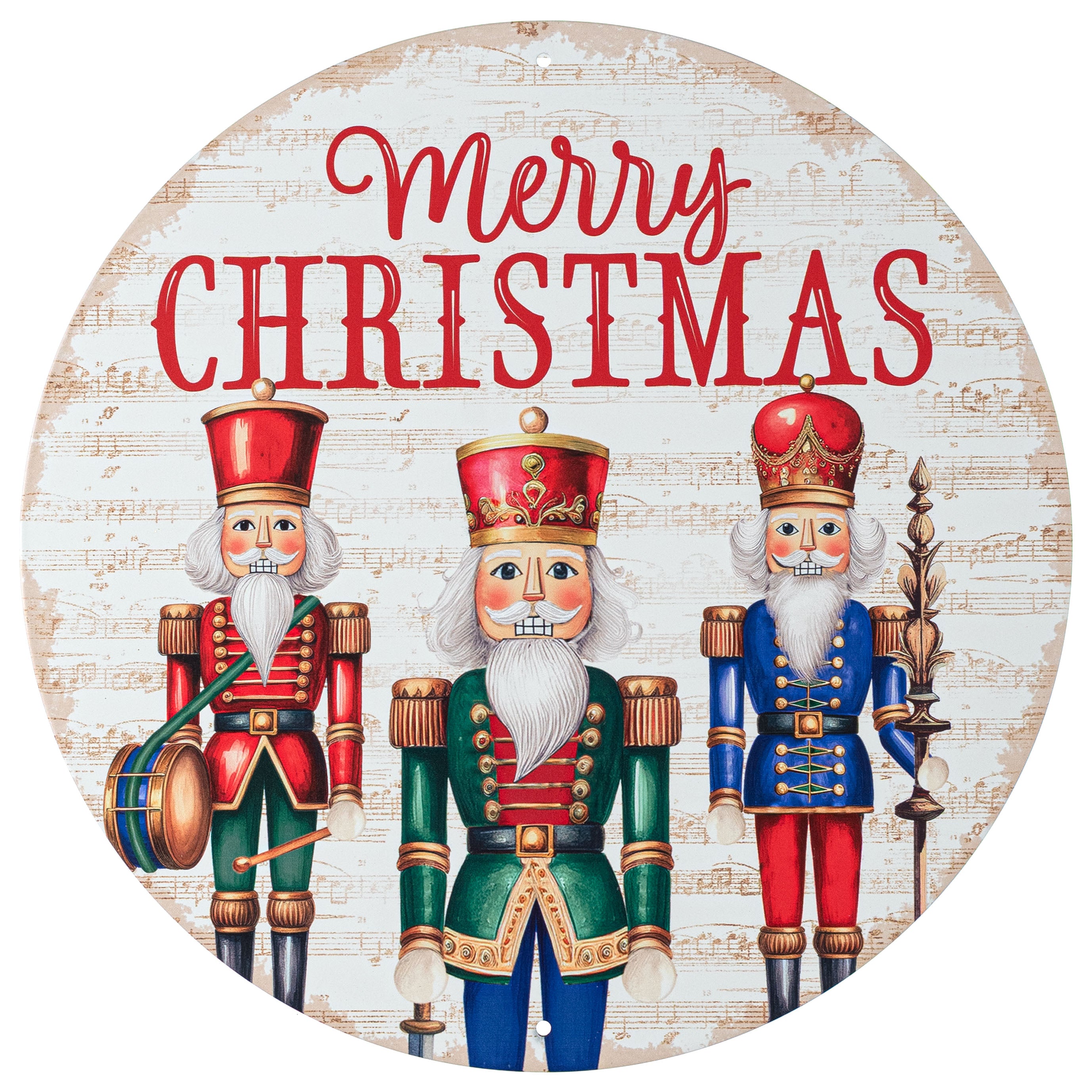 12" Round Metal Sign: Merry Christmas Nutcracker