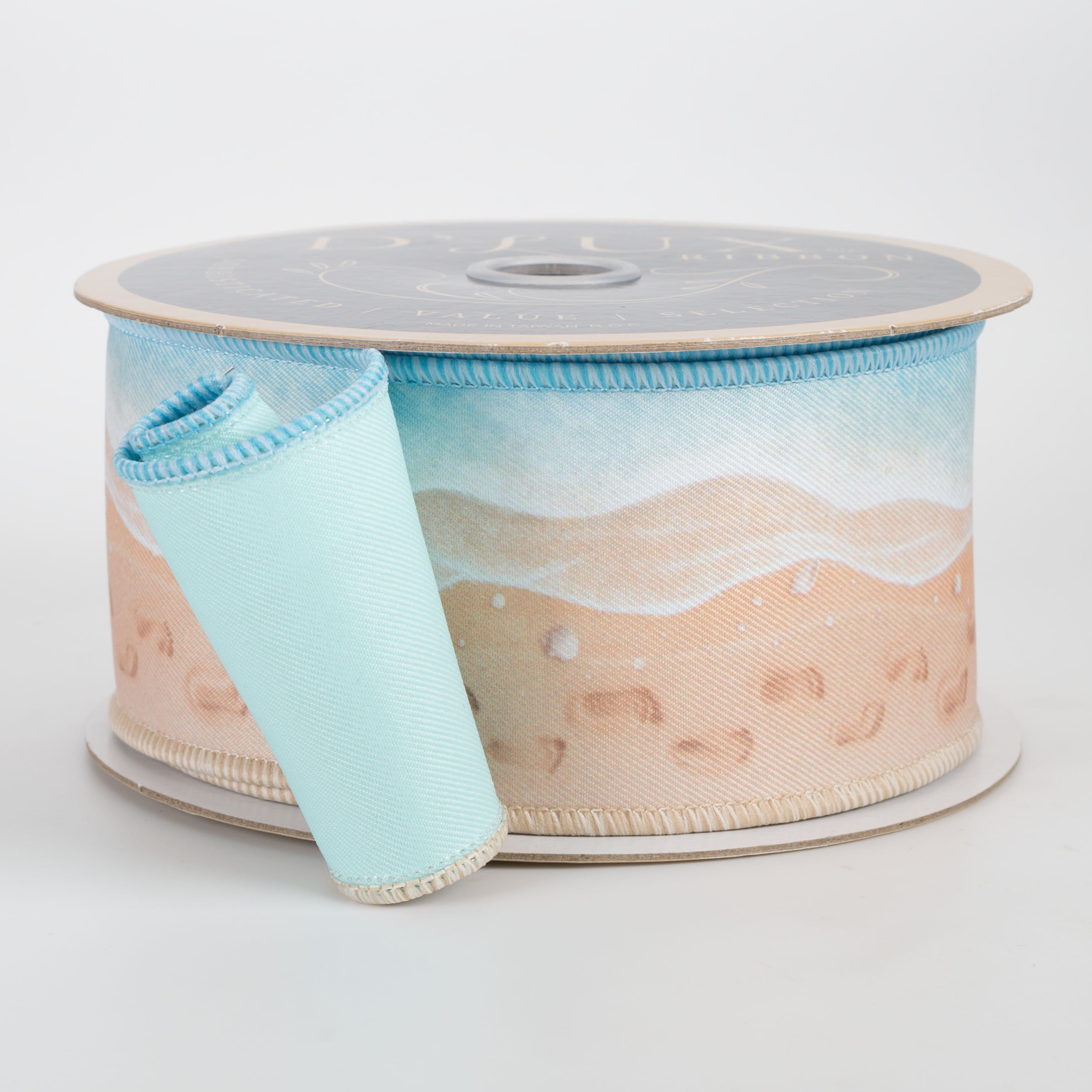 2.5" Double Sided Fused Footprints on the Beach Ribbon (10 Yards)