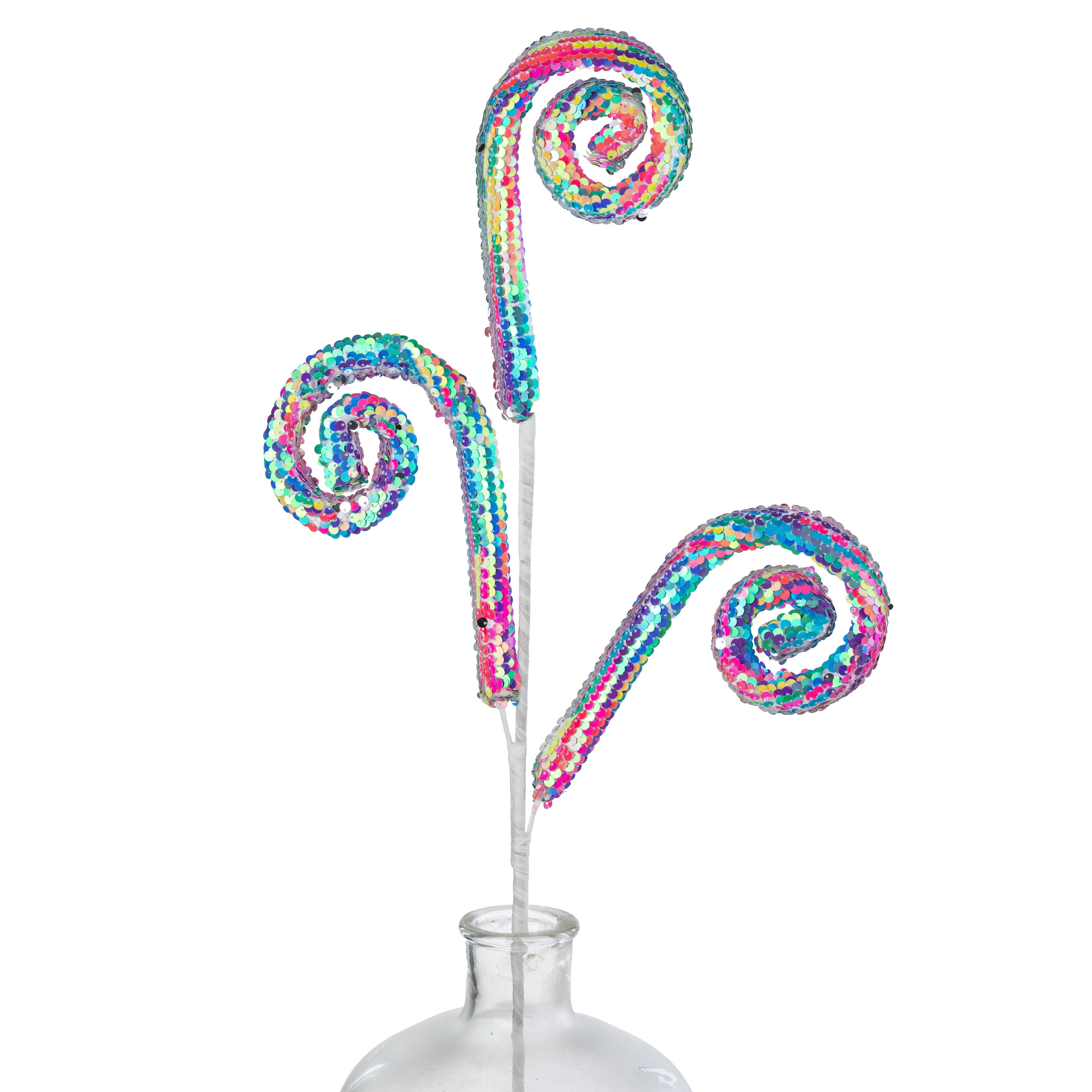 28" Sequin Spiral Curly Spray: Iridescent Neon Disco