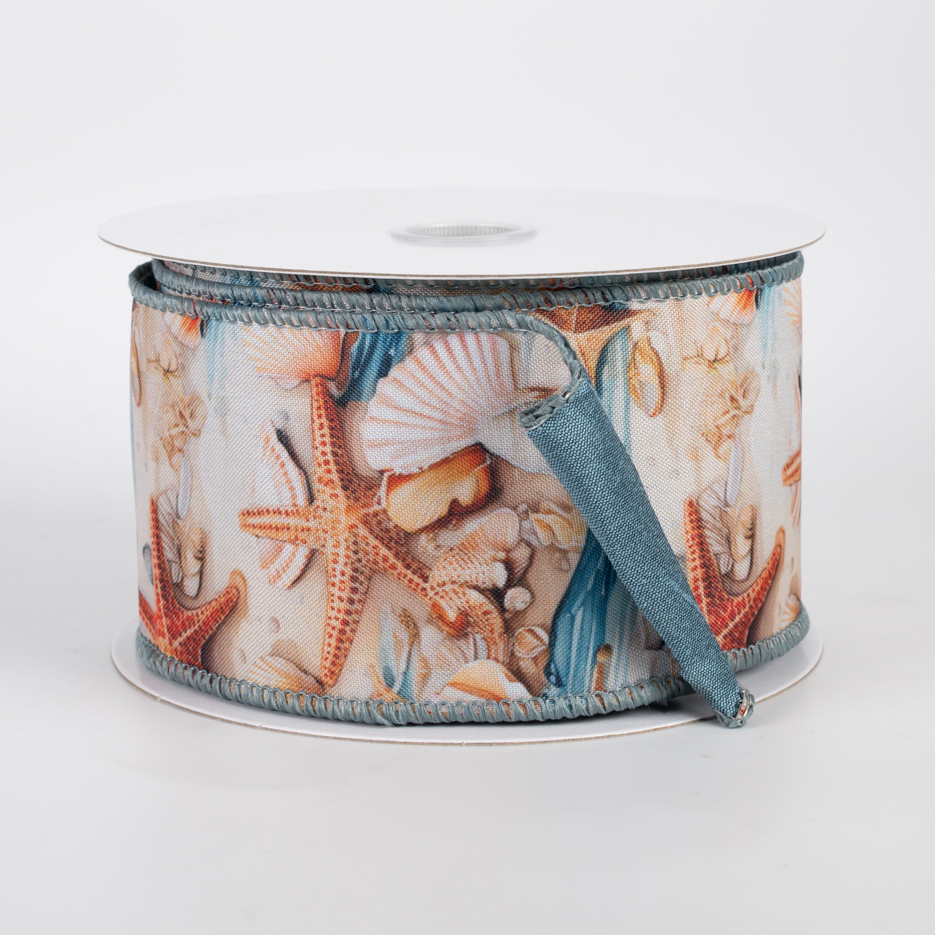 2.5" Double Sided Fused Shells & Starfish Ribbon: Dusty Blue (10 Yards