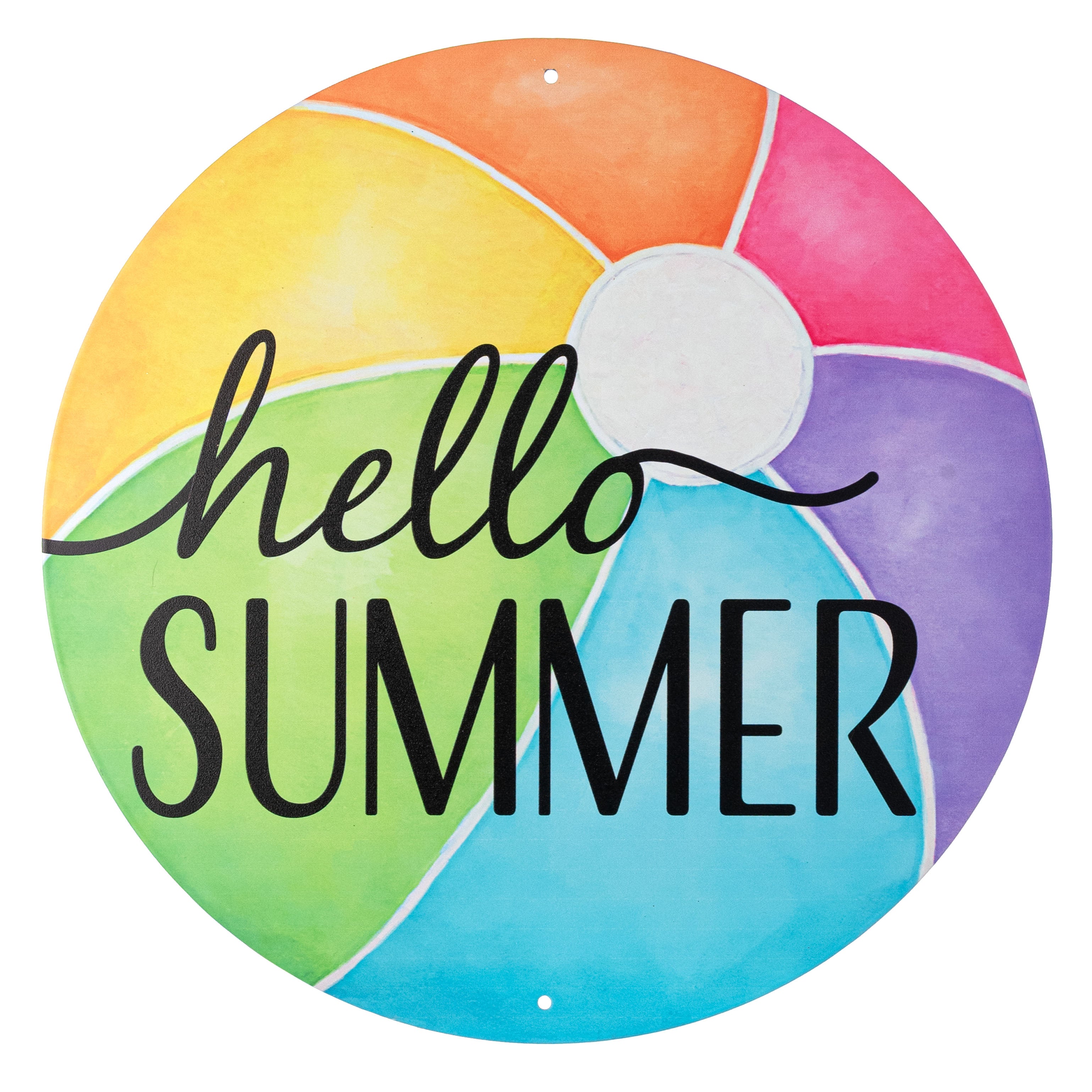 12" Round Metal Sign: Hello Summer Beach Ball