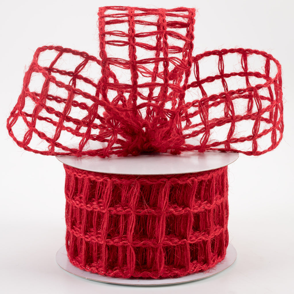2.5" Jute Window Pane Mesh Ribbon: Red (10 Yards)