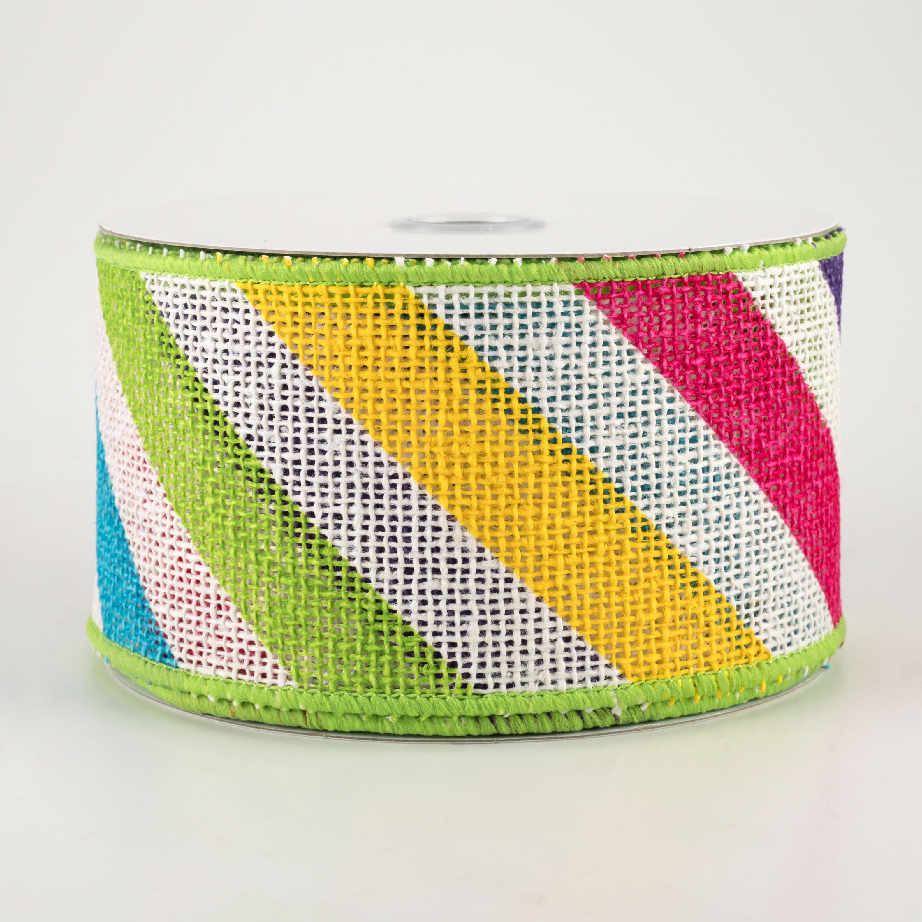 2.5" Large Diagonal Stripe Ribbon: Off White & Multi Brights (10 Yards
