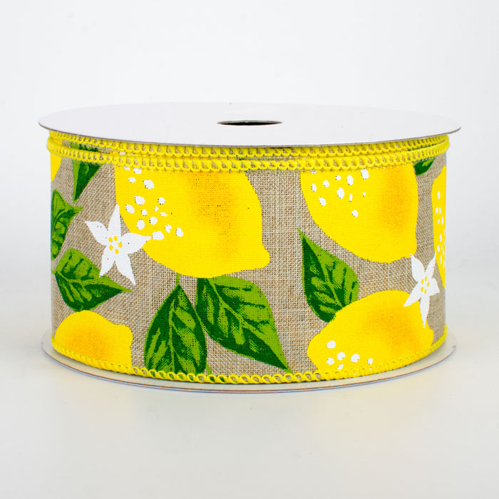 2.5" Lemons Ribbon: Natural (10 Yards)
