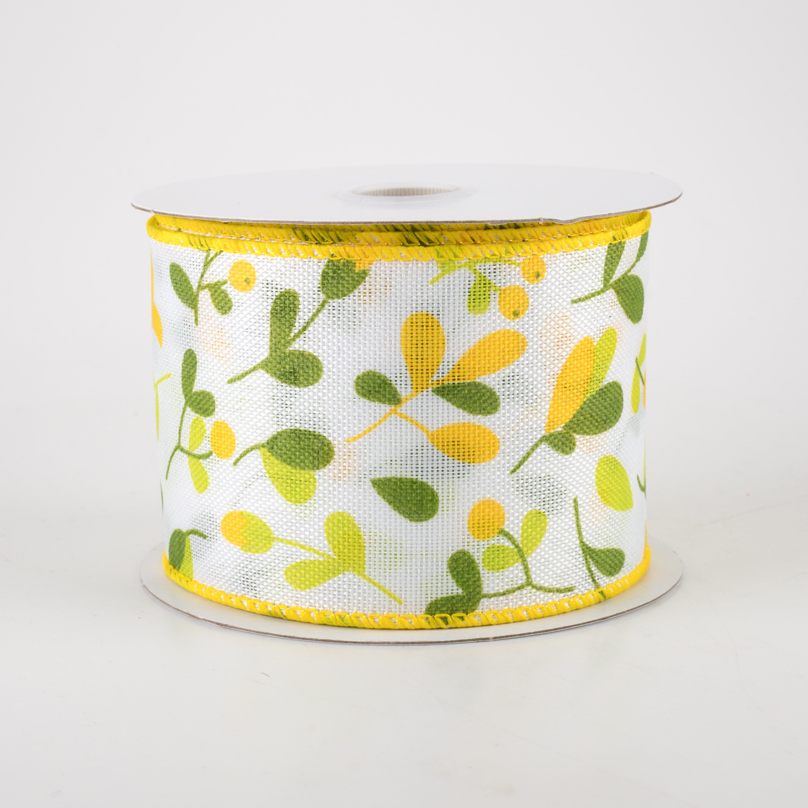 2.5" Linen Buds & Berries Ribbon: Yellow on White (10 Yards)