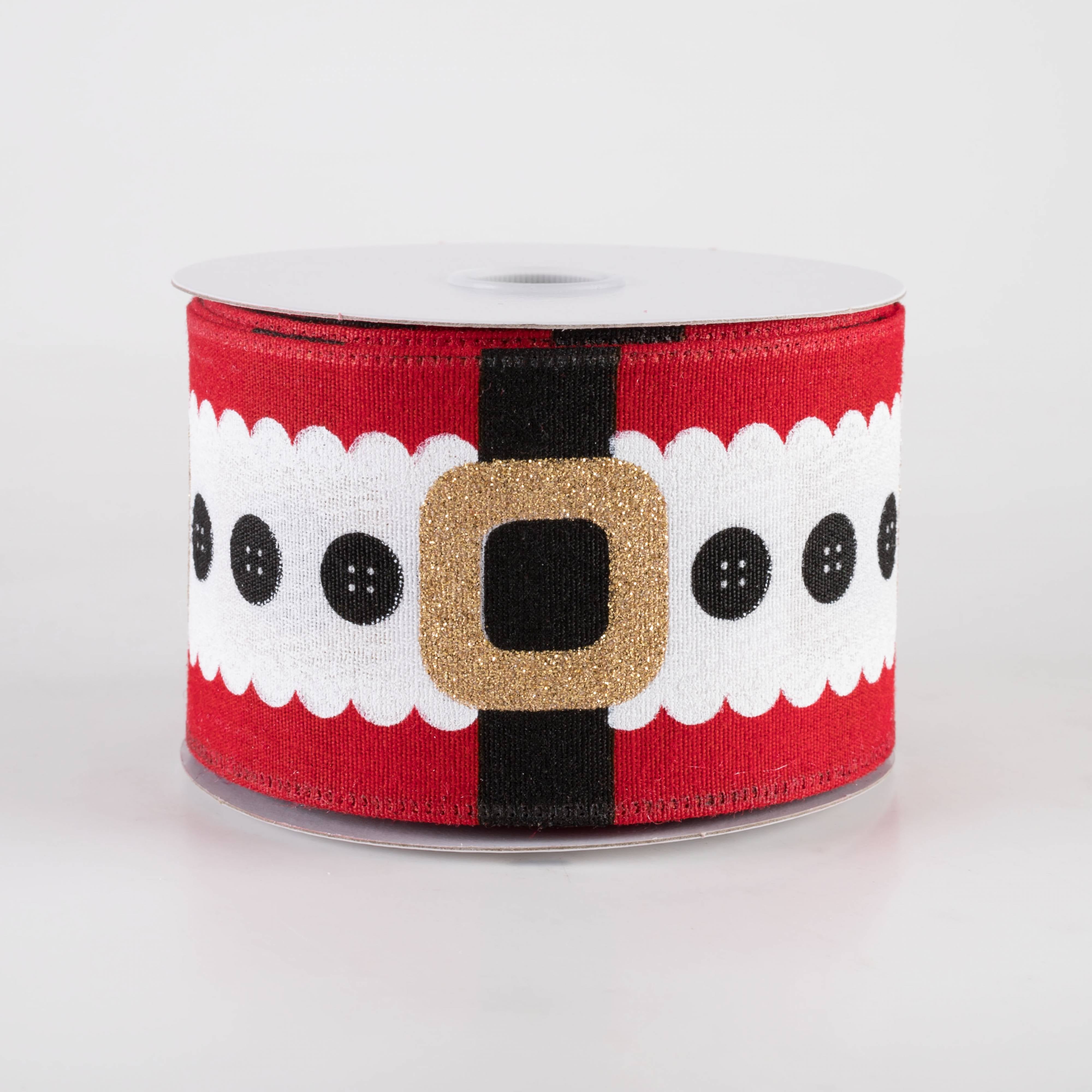 2.5" Linen Glittered Santa Belt Ribbon (10 Yards)
