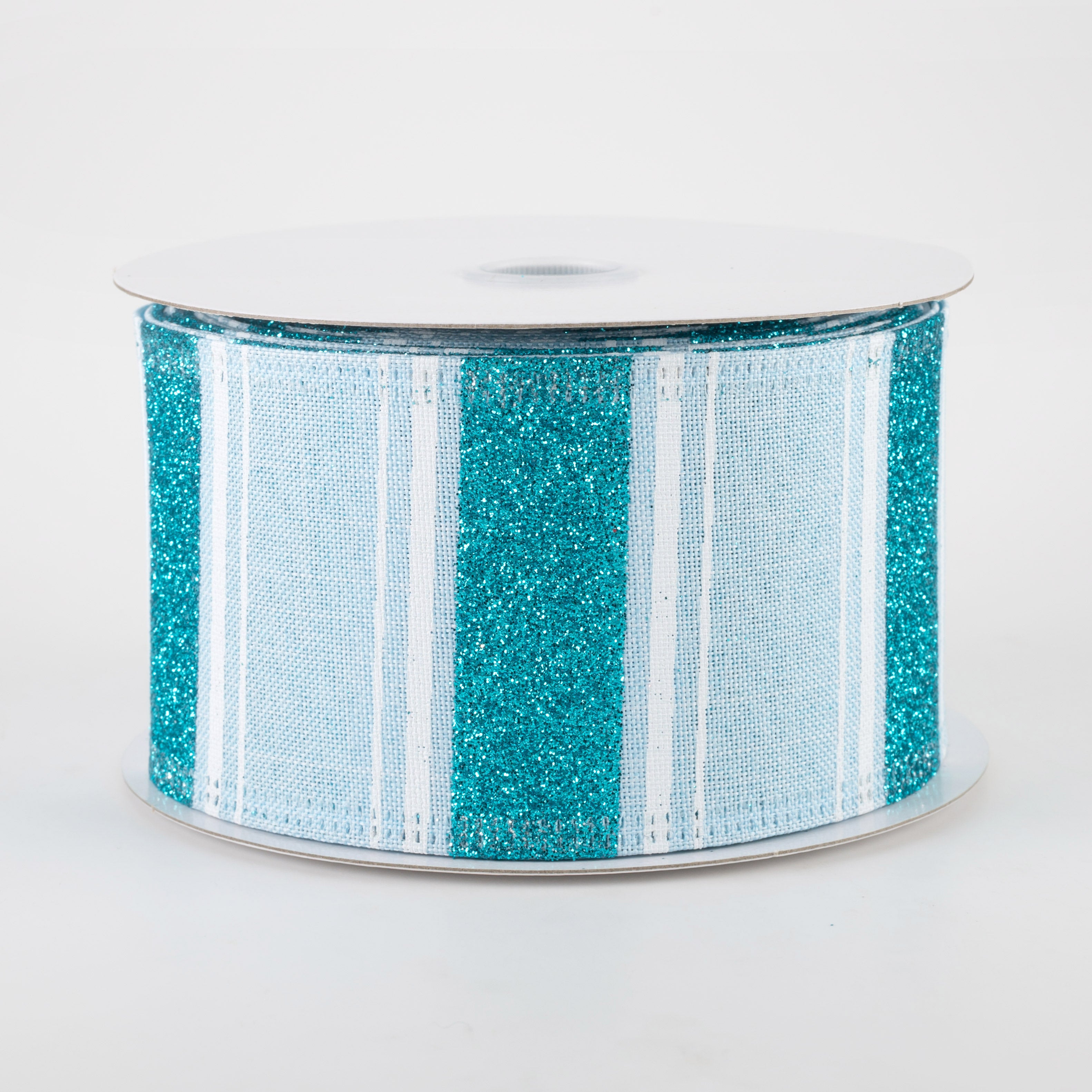 2.5" Linen Horizontal Stripe Ribbon: Blue, Light Blue, White (10 Yards