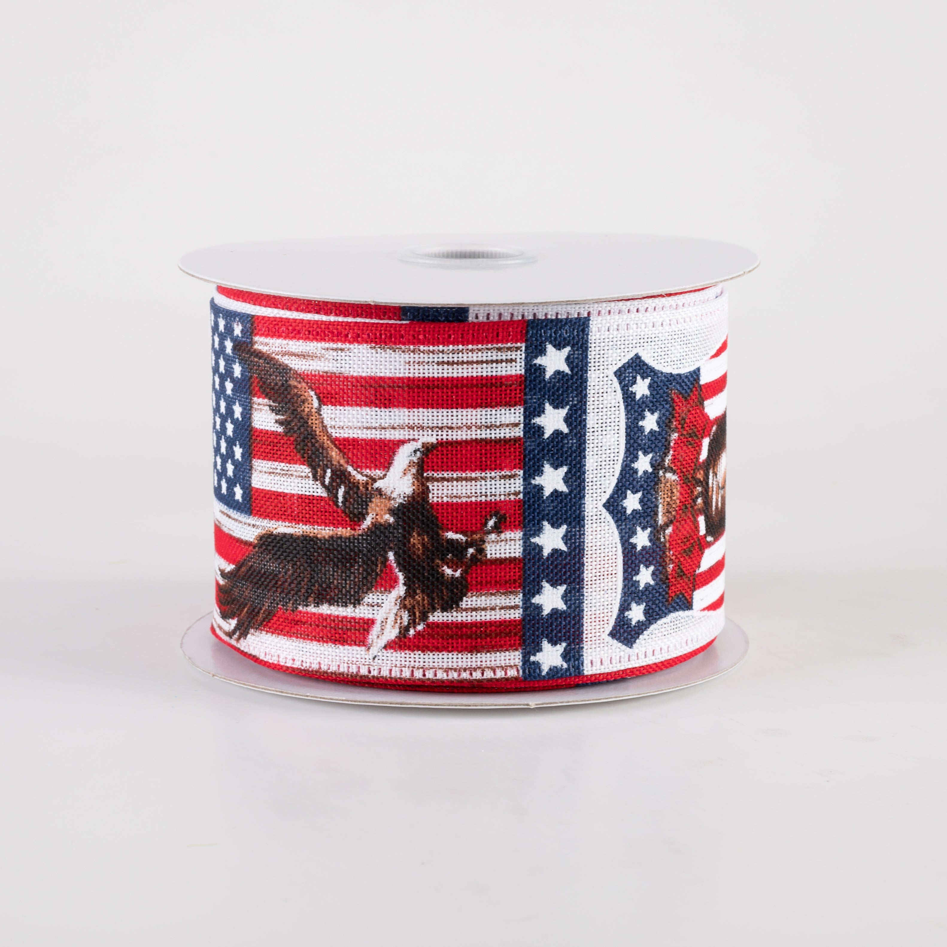 2.5" Linen Liberty Bell and Eagle Ribbon: White (10 Yards)