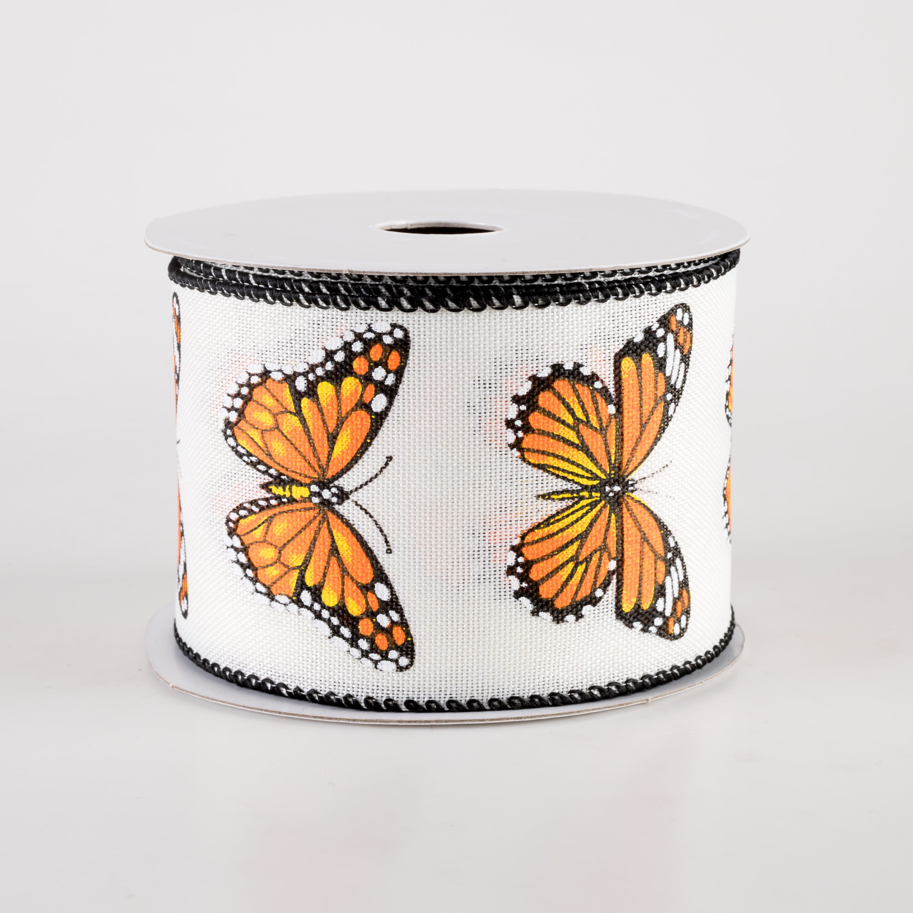 2.5" Linen Monarch Butterfly Ribbon: Ivory (10 Yards)