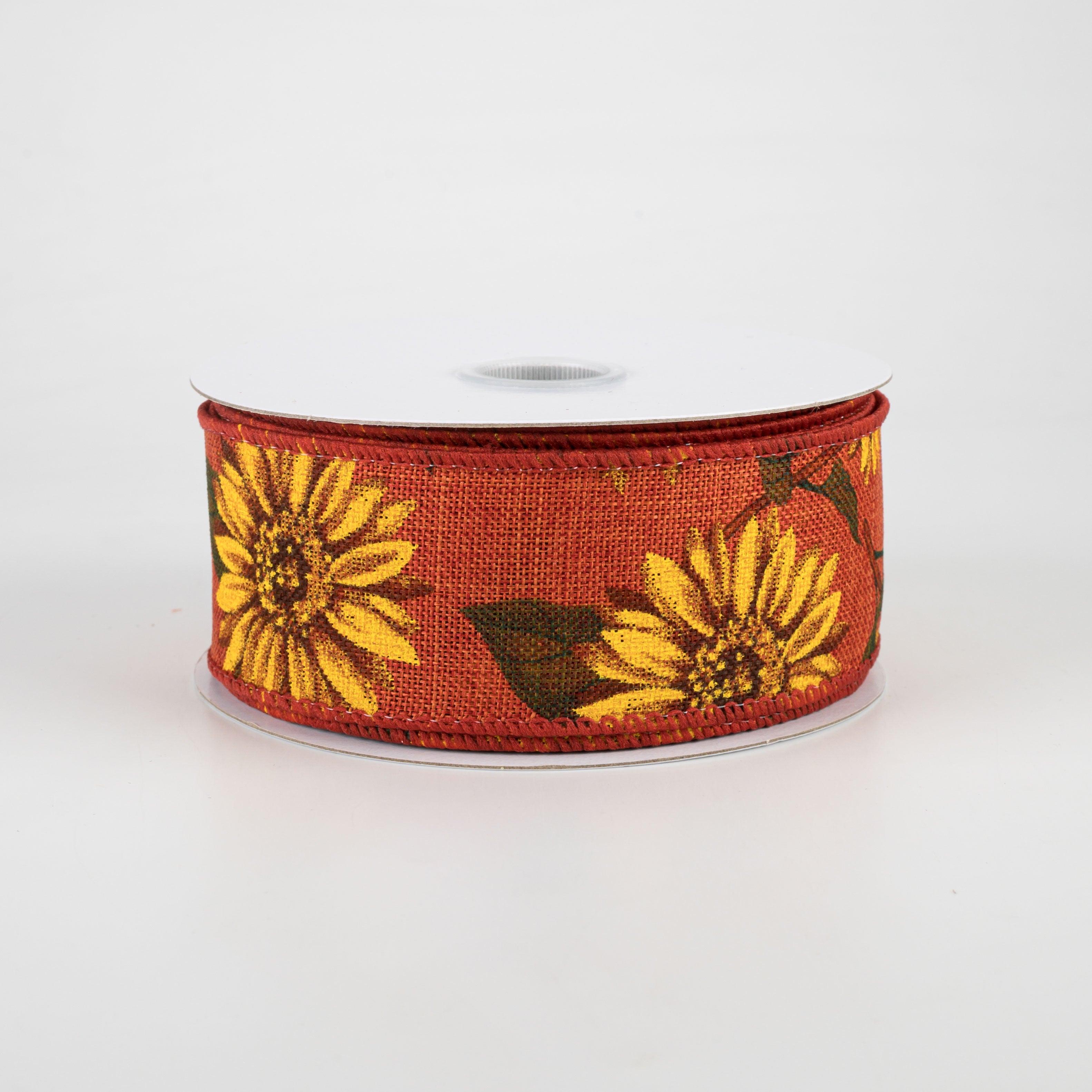 1.5" Linen Sunflower Ribbon: Rust (10 Yards)