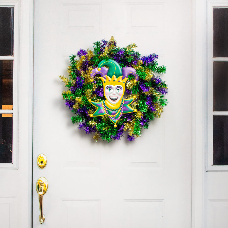 15" Metal Embossed Sign: Mardi Gras Jester Head