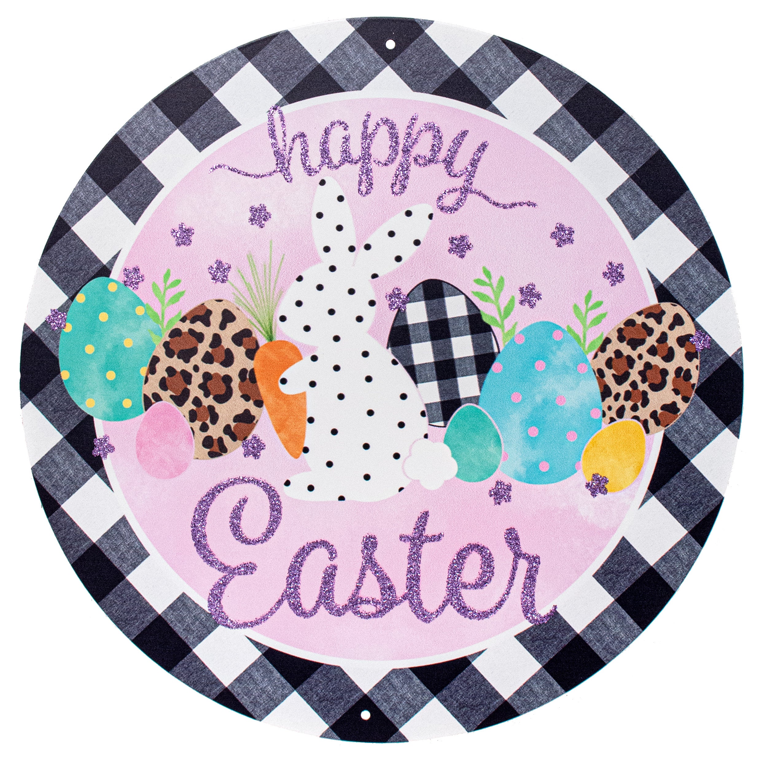 12" Metal Sign: Glitter, Check, Cheetah Happy Easter