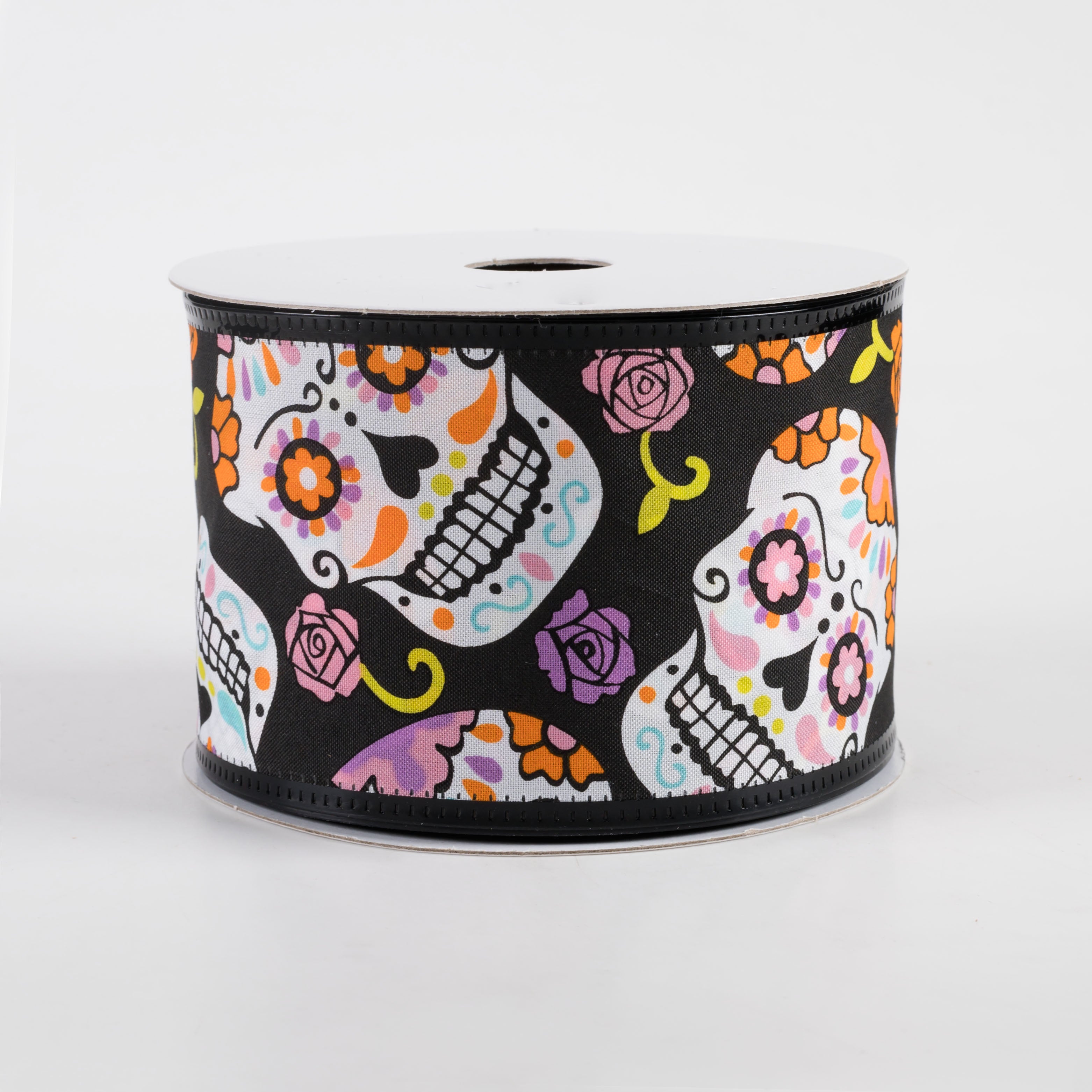 2.5" Metallic Edge Day of the Dead Skull Ribbon: Black (10 Yards)