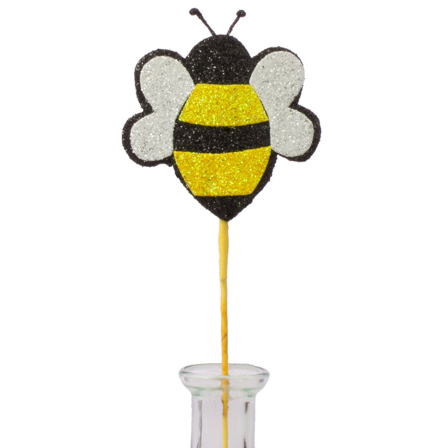 15" Metallic Glitter Bumble Bee Pick: Yellow & Black