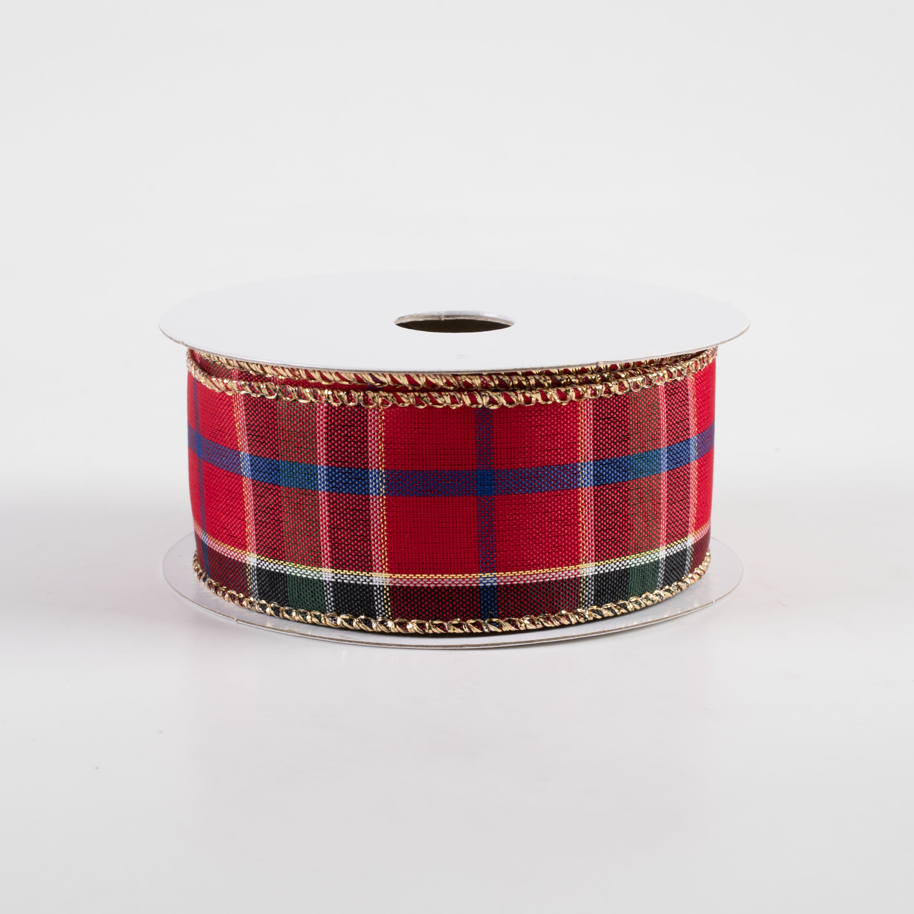 1.5" Metallic Plaid Ribbon: Red, Blue, Green, Gold (10 Yards)