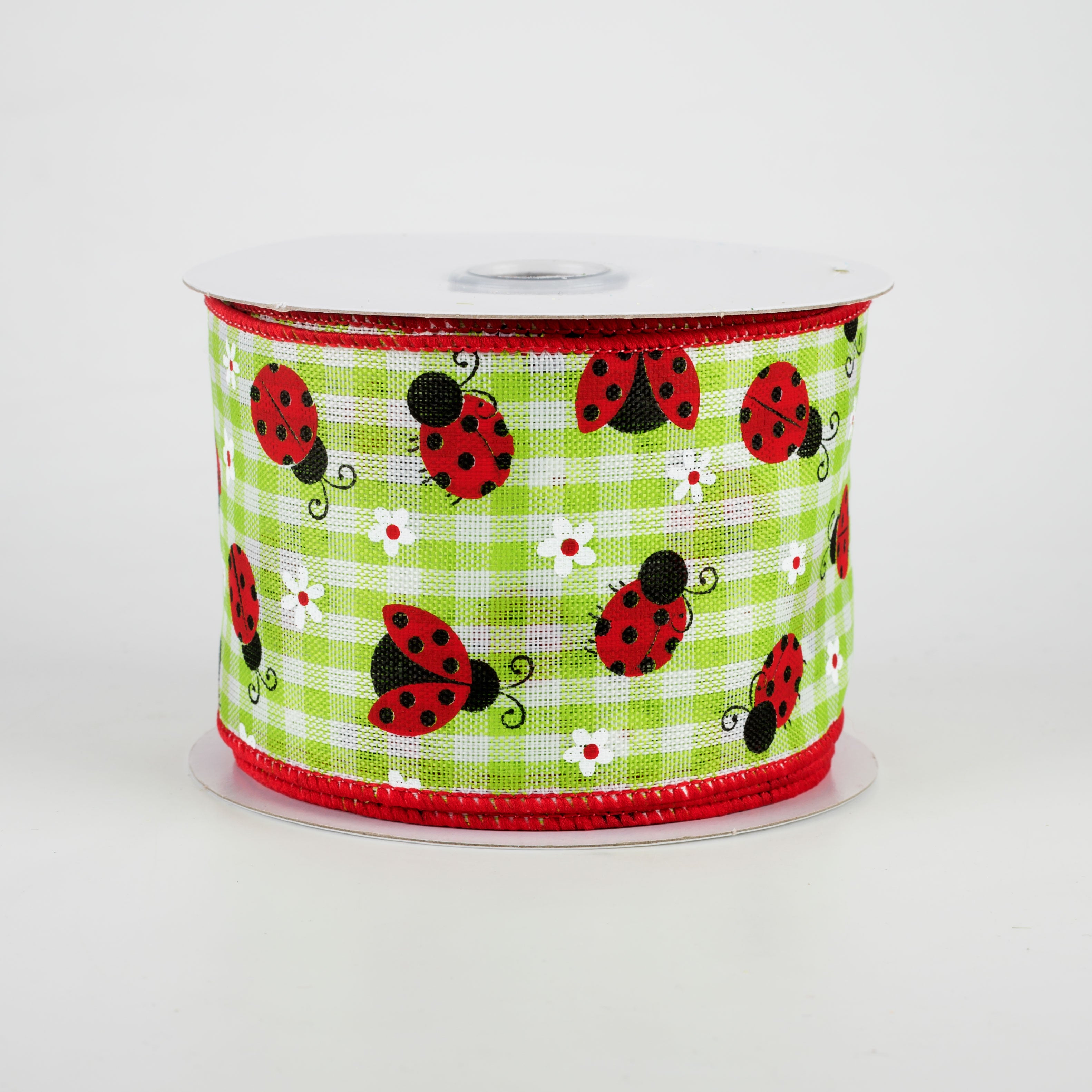 2.5" Mini Ladybugs Check Ribbon: Light Green (10 Yards)