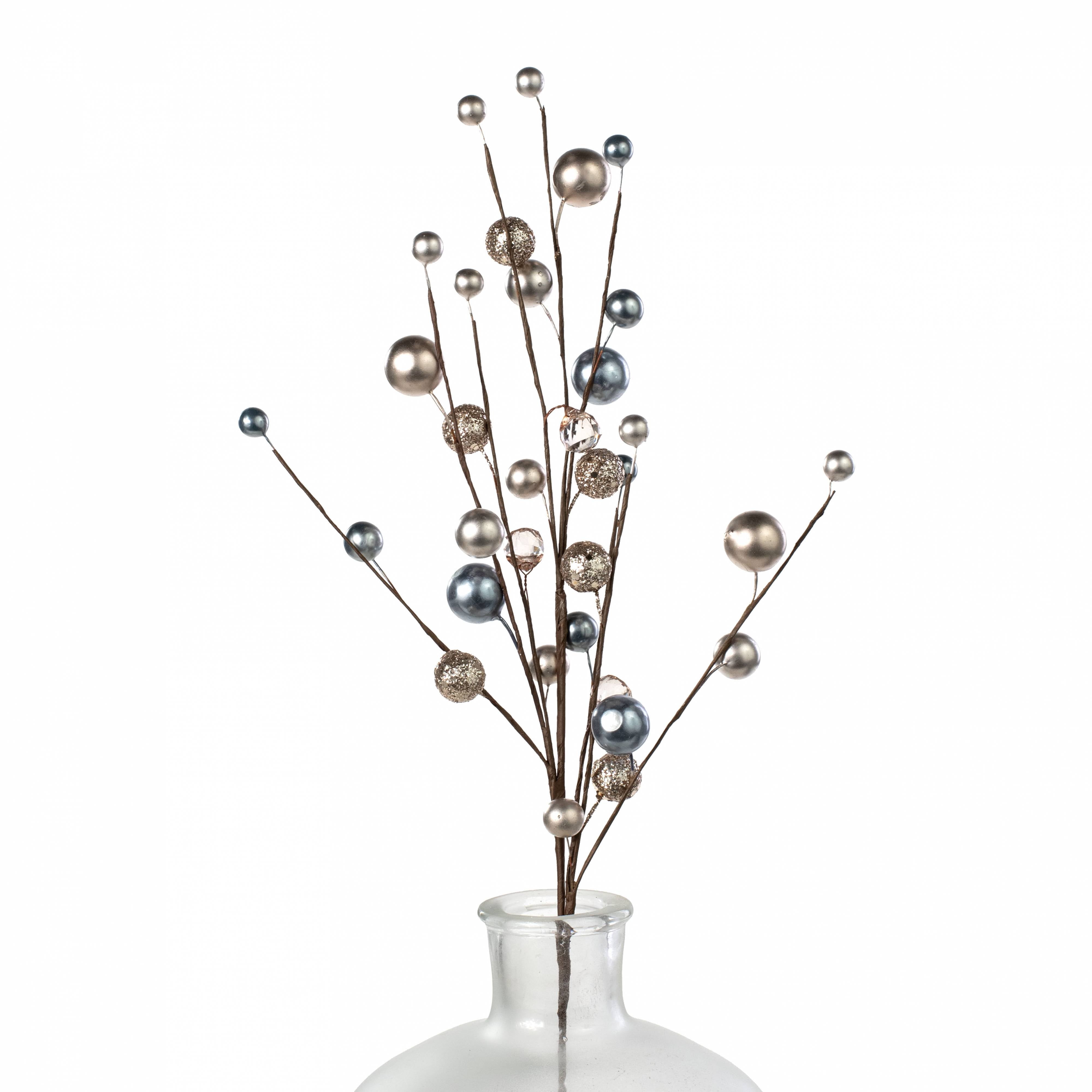 25" Mixed Balls & Jewels Spray: Champagne Gold & Smoke Blue