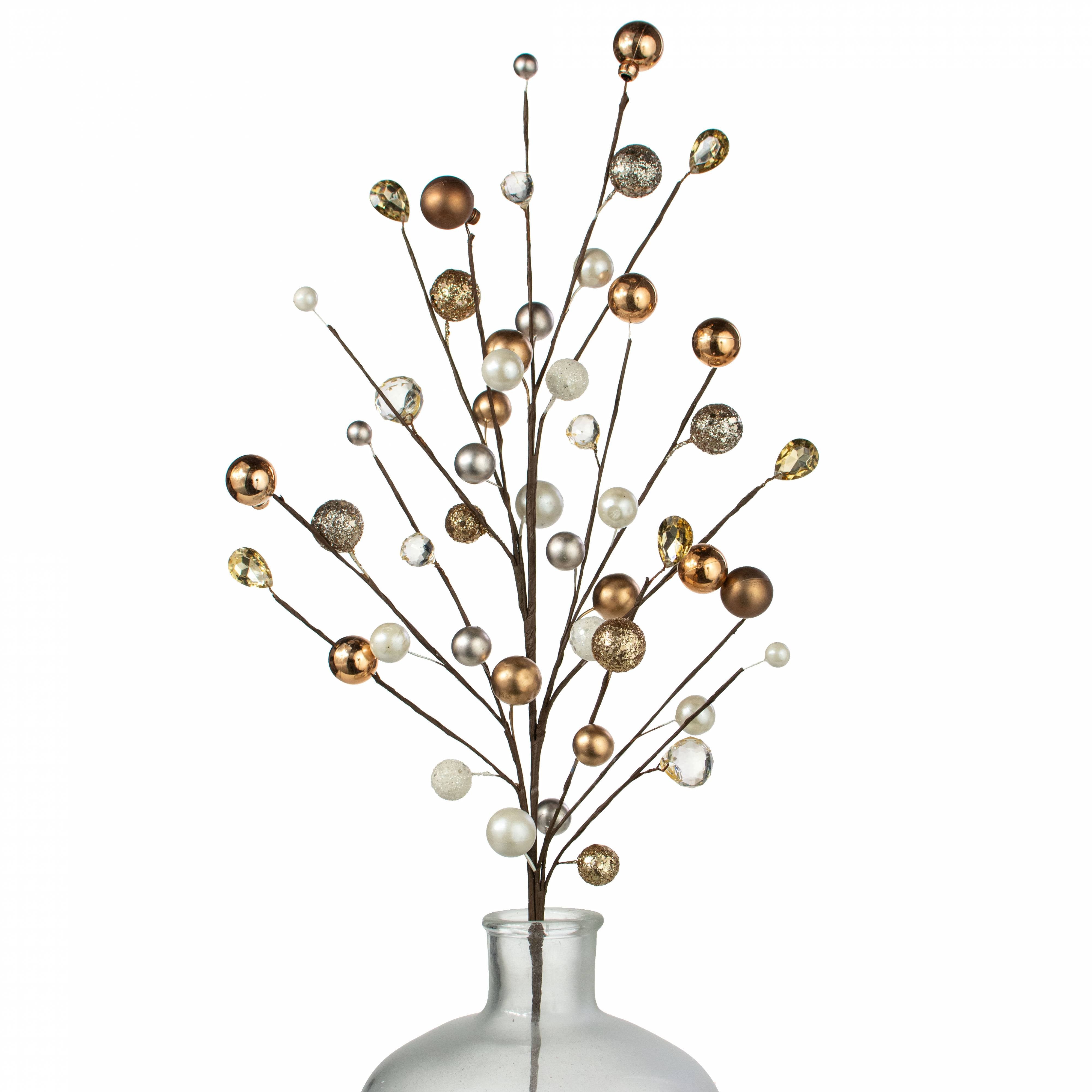 29" Mixed Balls & Jewels Spray: Gold, Champagne & White