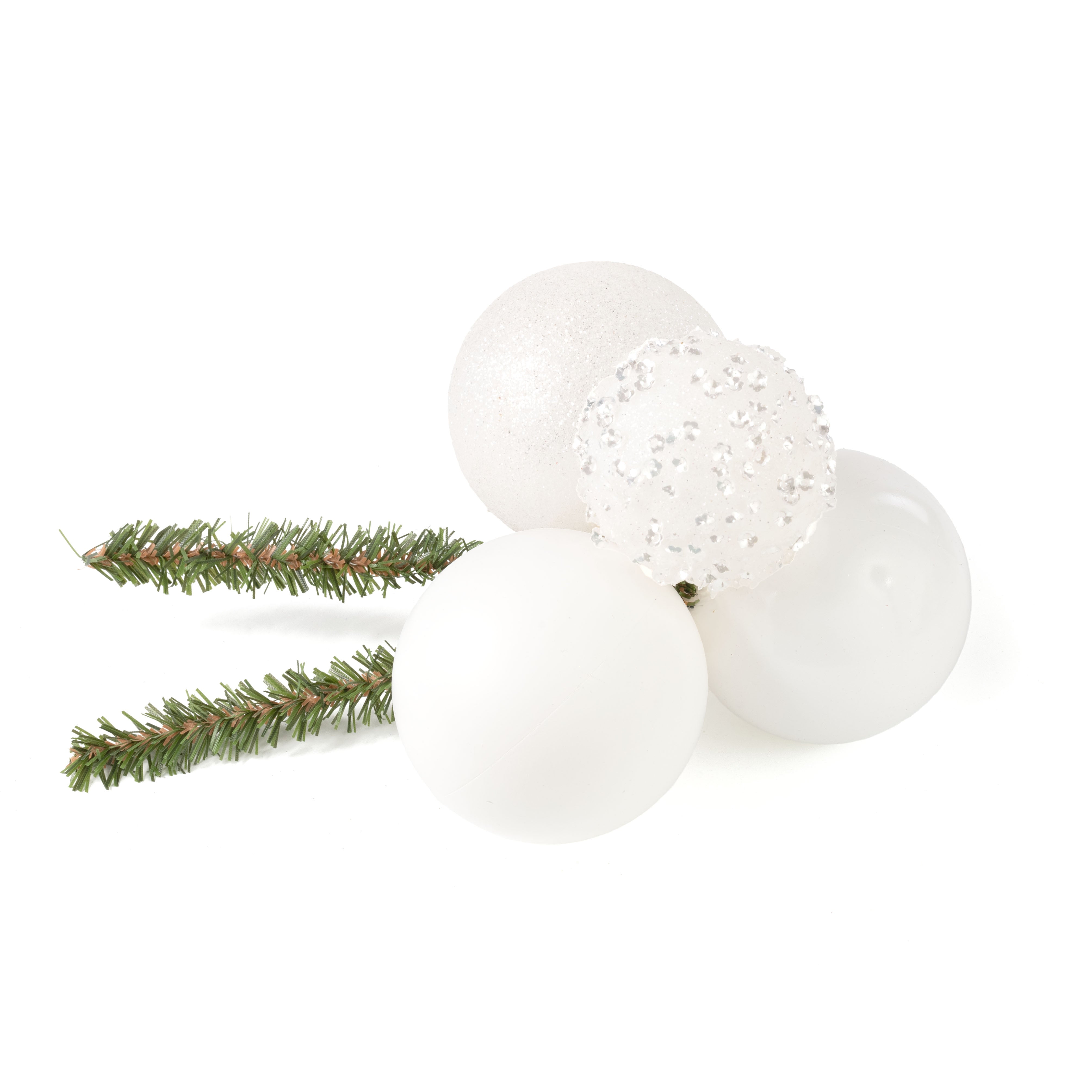 60-80mm Ball Ornament Cluster Ties: Sequin & Glitter White