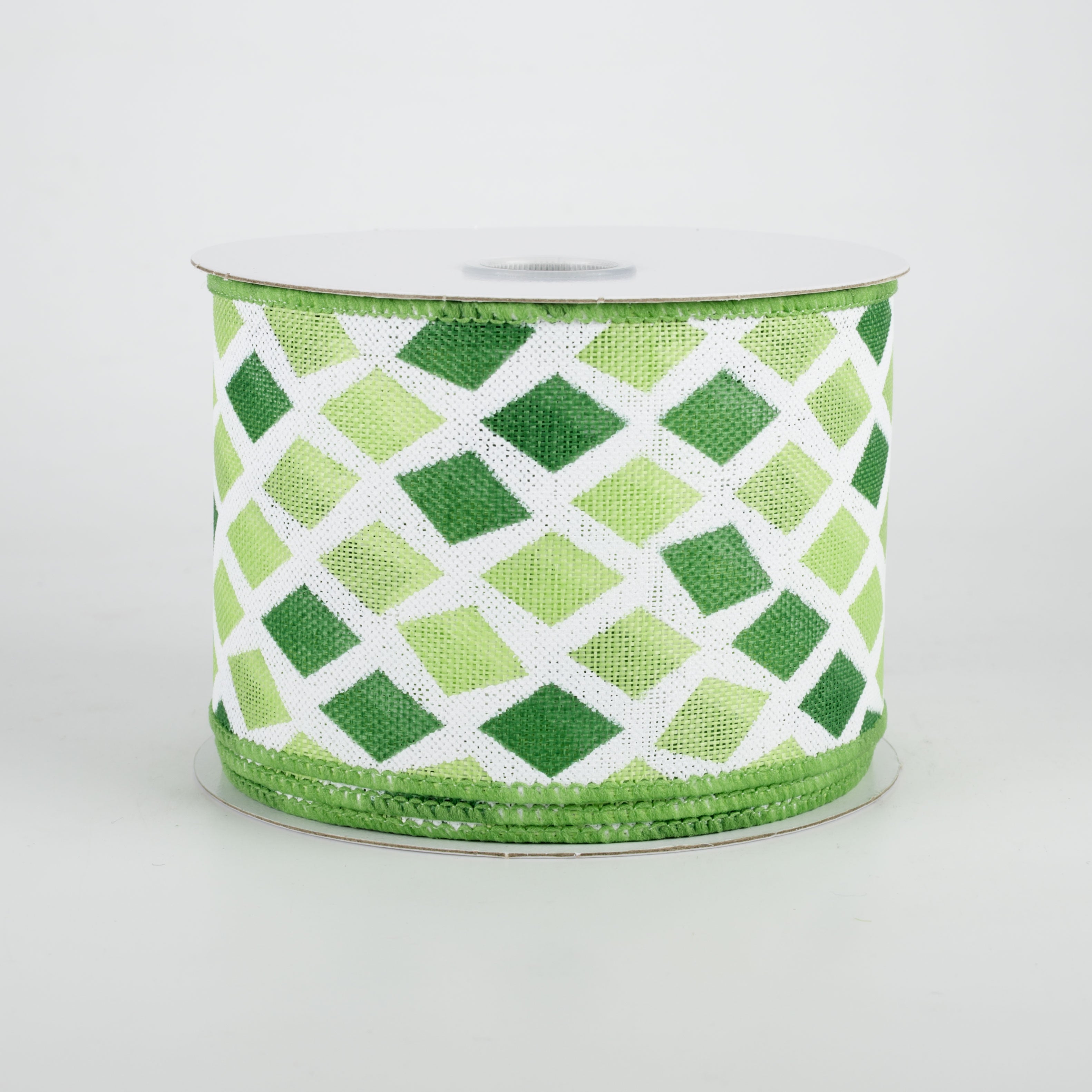 2.5" Mosaic Diamond Pattern Ribbon: Green & Mint (10 Yards)