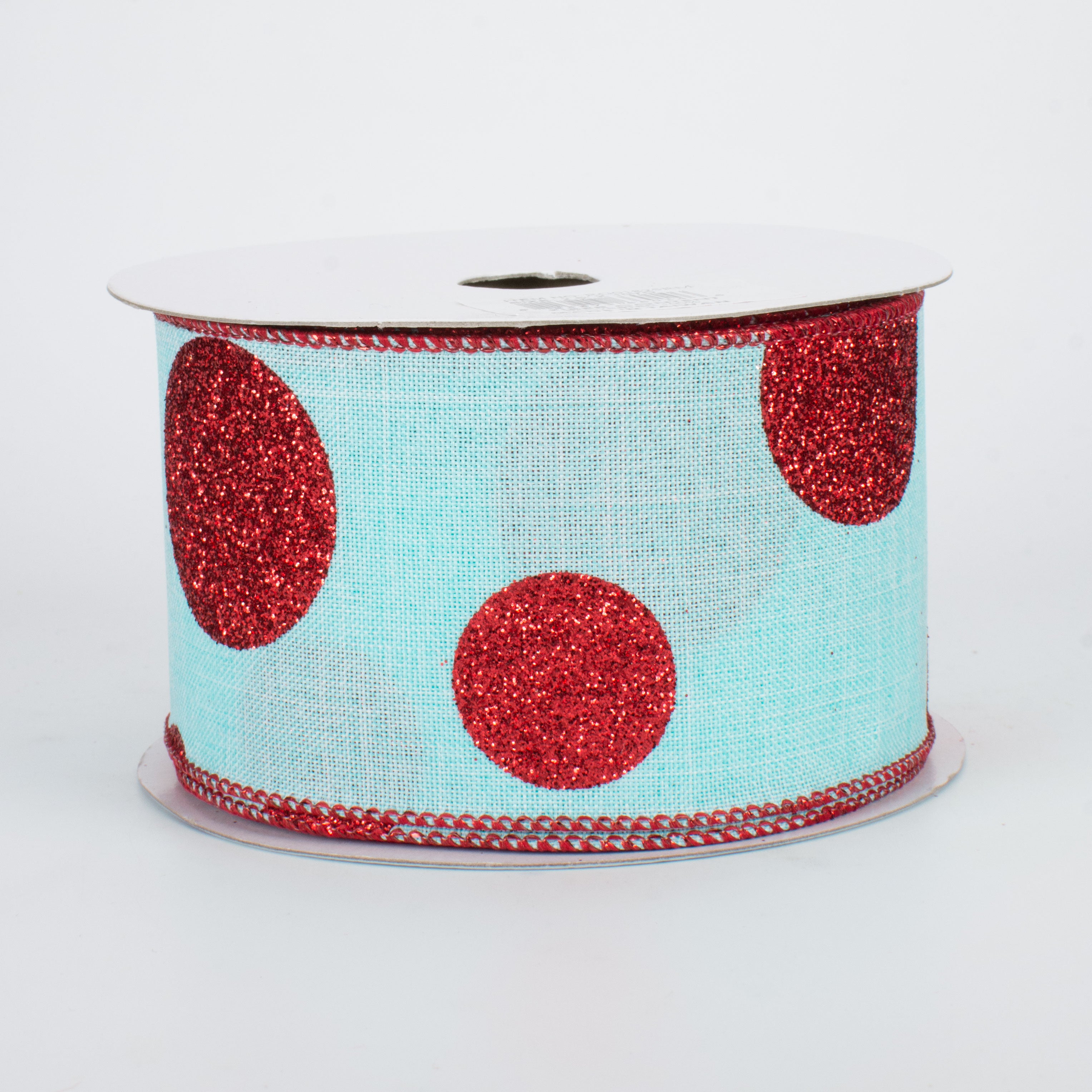 2.5" Multi Glitter Dots Canvas Ribbon: Red on Ice Blue (10 Yards)