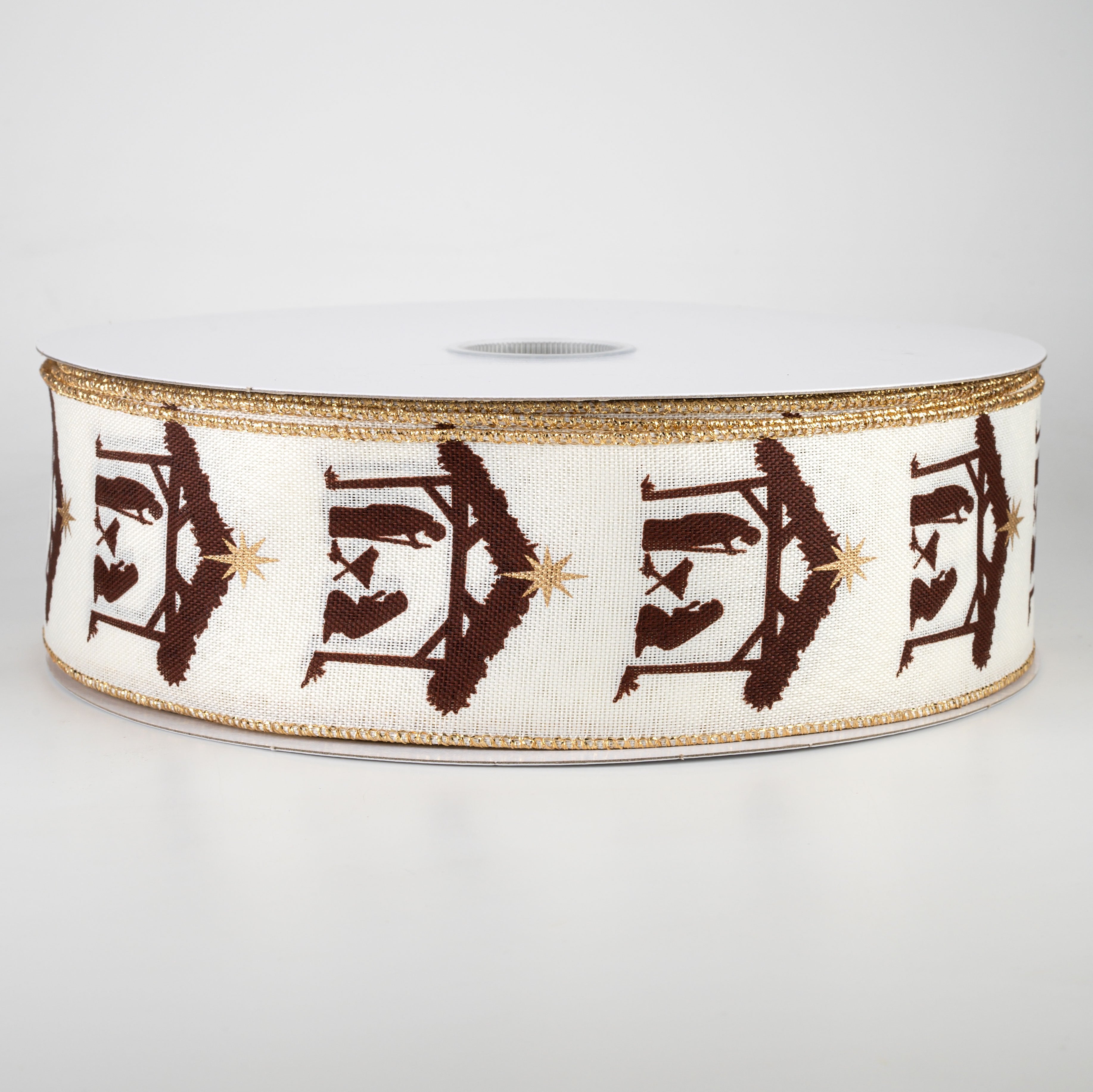 2.5" Nativity Creche Ribbon: Ivory & Brown (50 Yards)