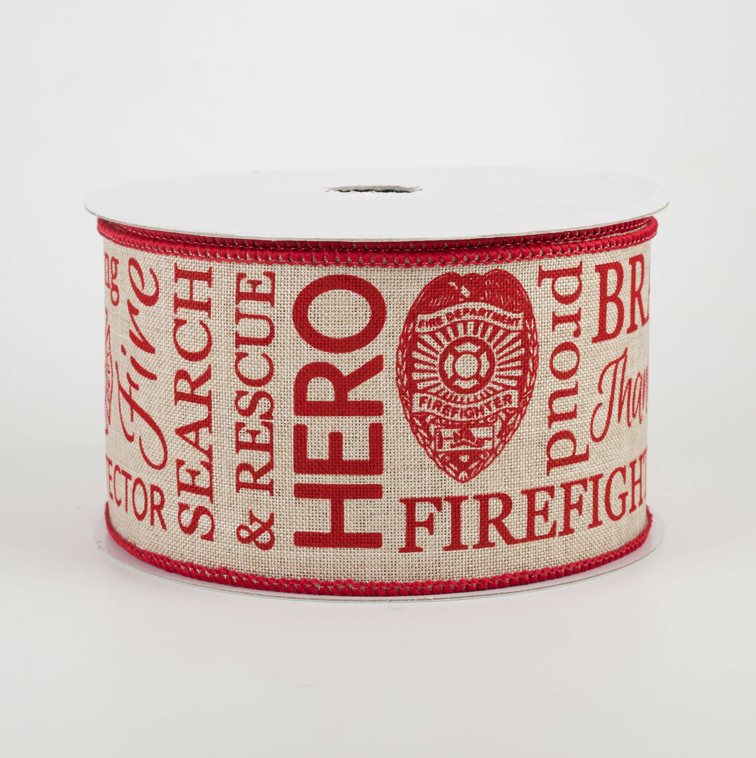2.5" Natural Canvas Firefighter Support Ribbon: Natural & Red (10 Yard