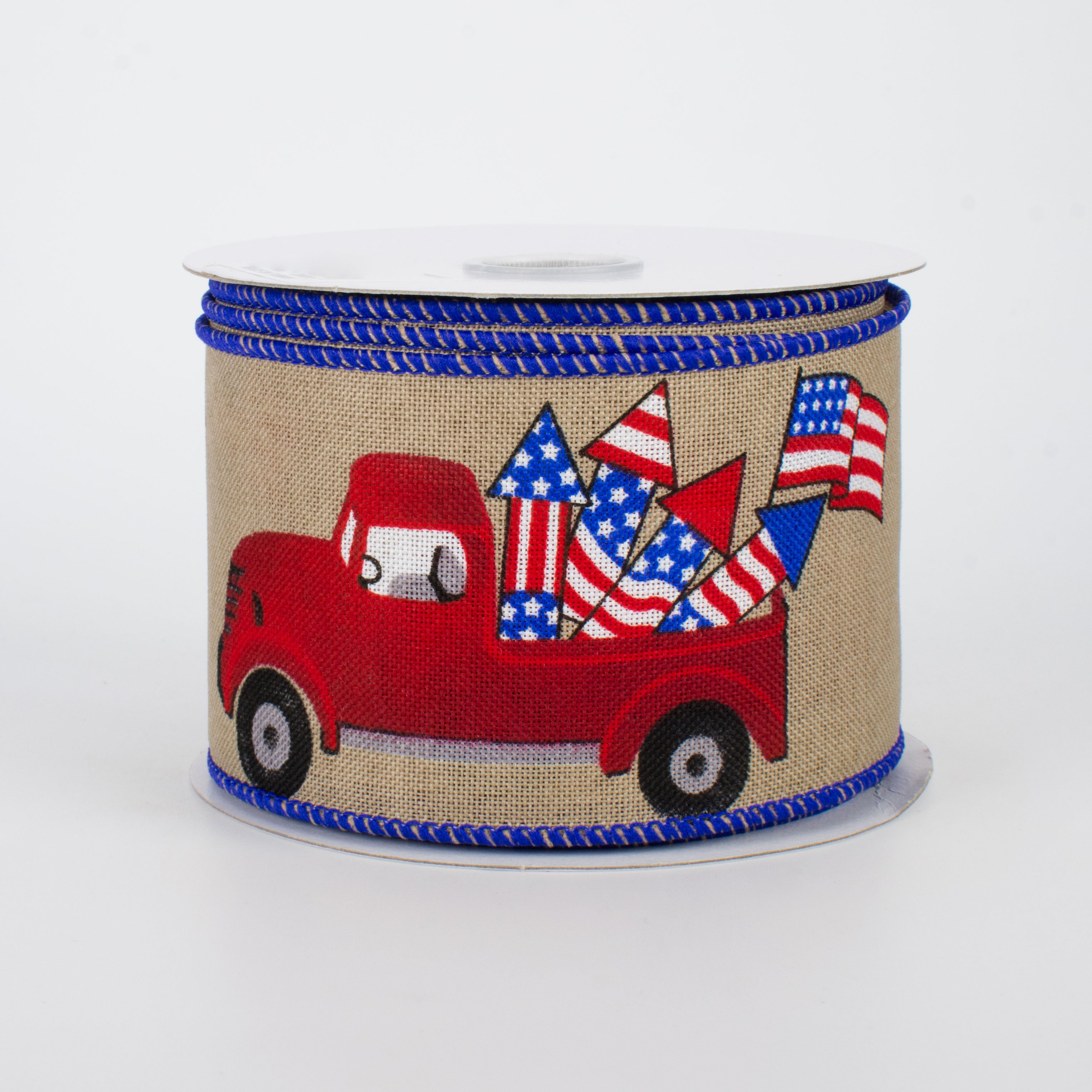 2.5" Patriotic Vintage Truck Ribbon: Natural (10 Yards)
