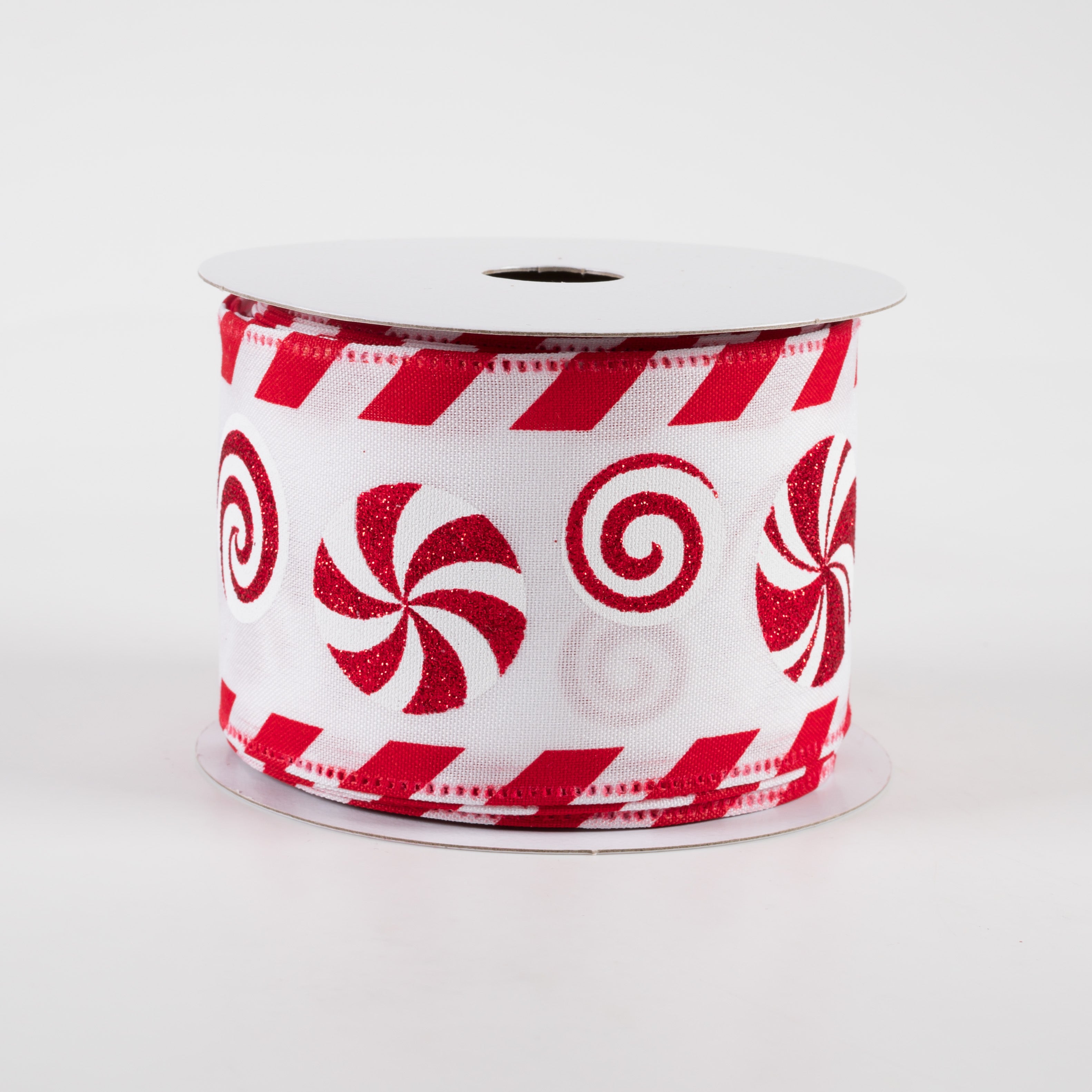 2.5" Peppermint & Candy Cane Edge Satin Ribbon (10 Yards)